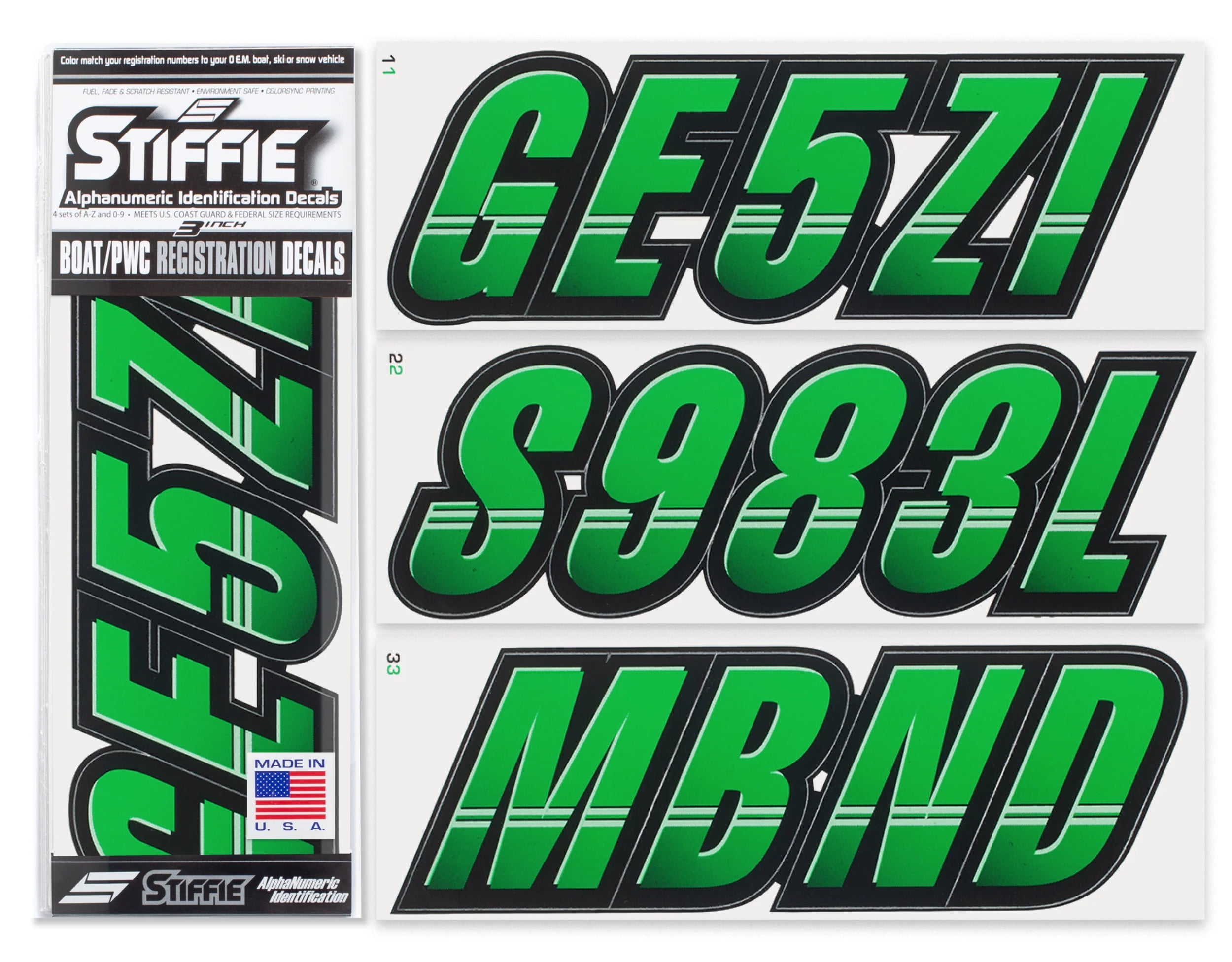 STIFFIE Techtron Green/Black 3" Alpha-Numeric Identification Custom Kit ...