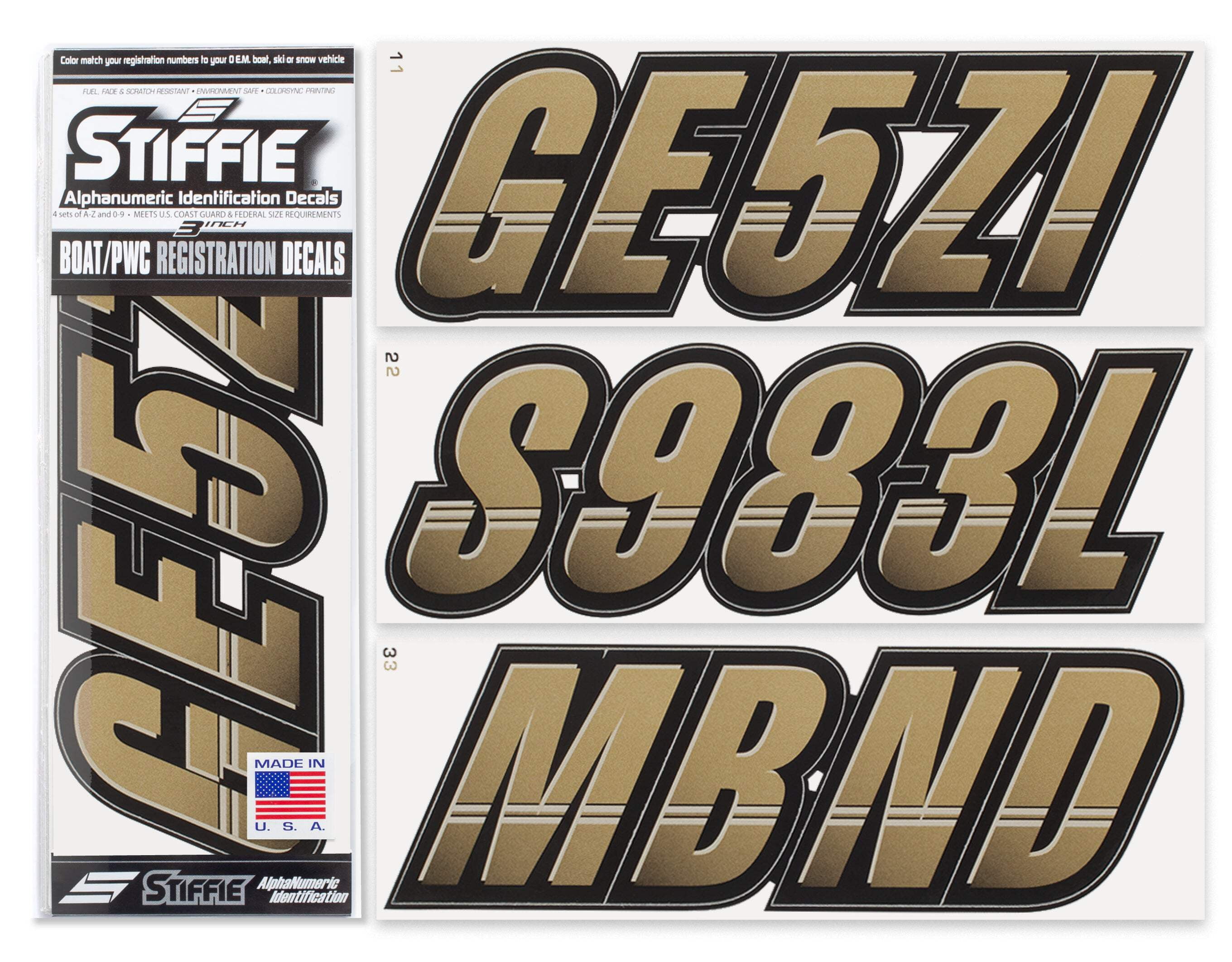 STIFFIE Techtron Metallic Gold/Black 3" Alpha-Numeric Identification ...
