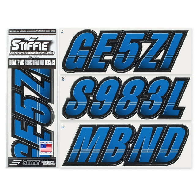 STIFFIE Techtron Octane Blue/Black 3" Alpha-Numeric Registration ...