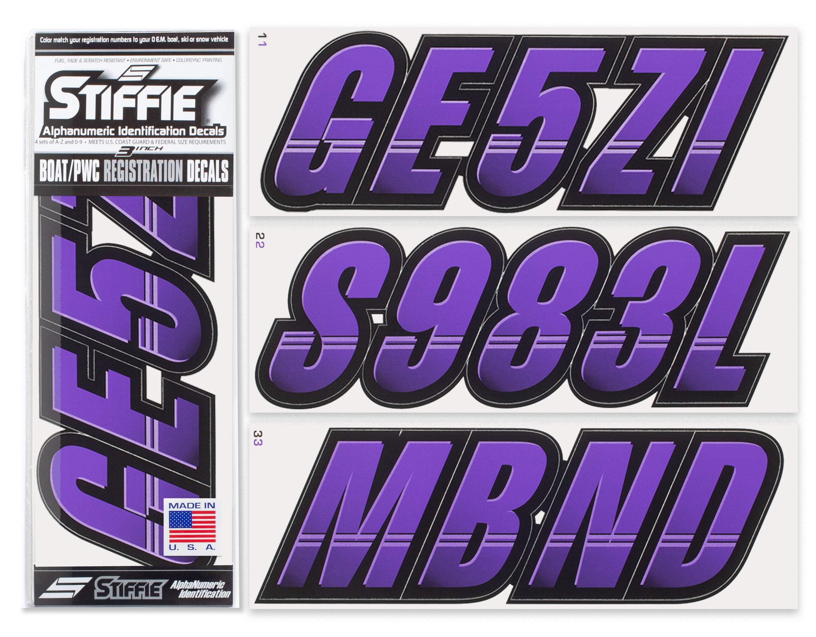 STIFFIE Techtron Purple/Black 3" Alpha-Numeric Custom Kit, Waterproof ...