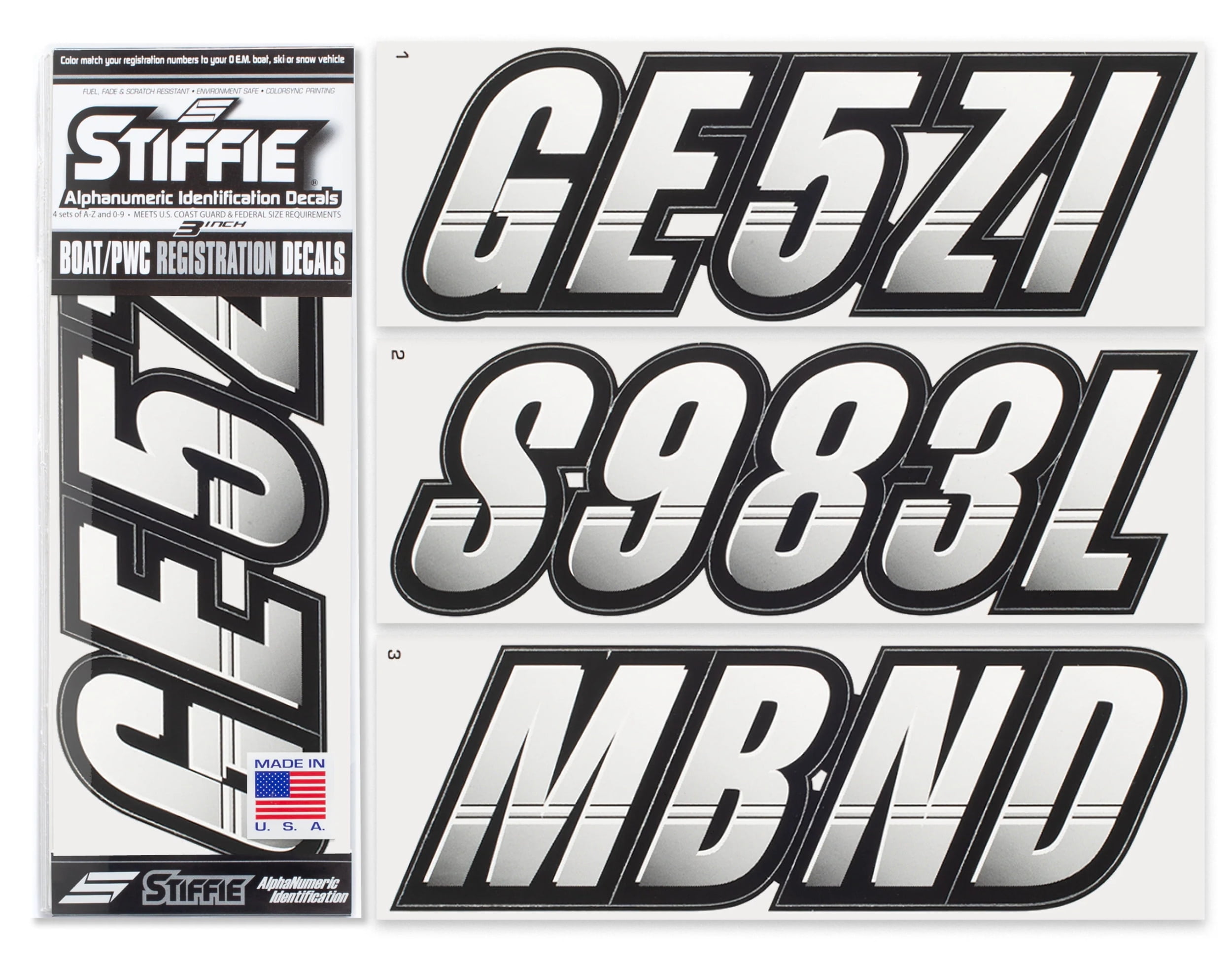 STIFFIE Techtron White/Black 3" Alpha-Numeric Identification Custom Kit ...
