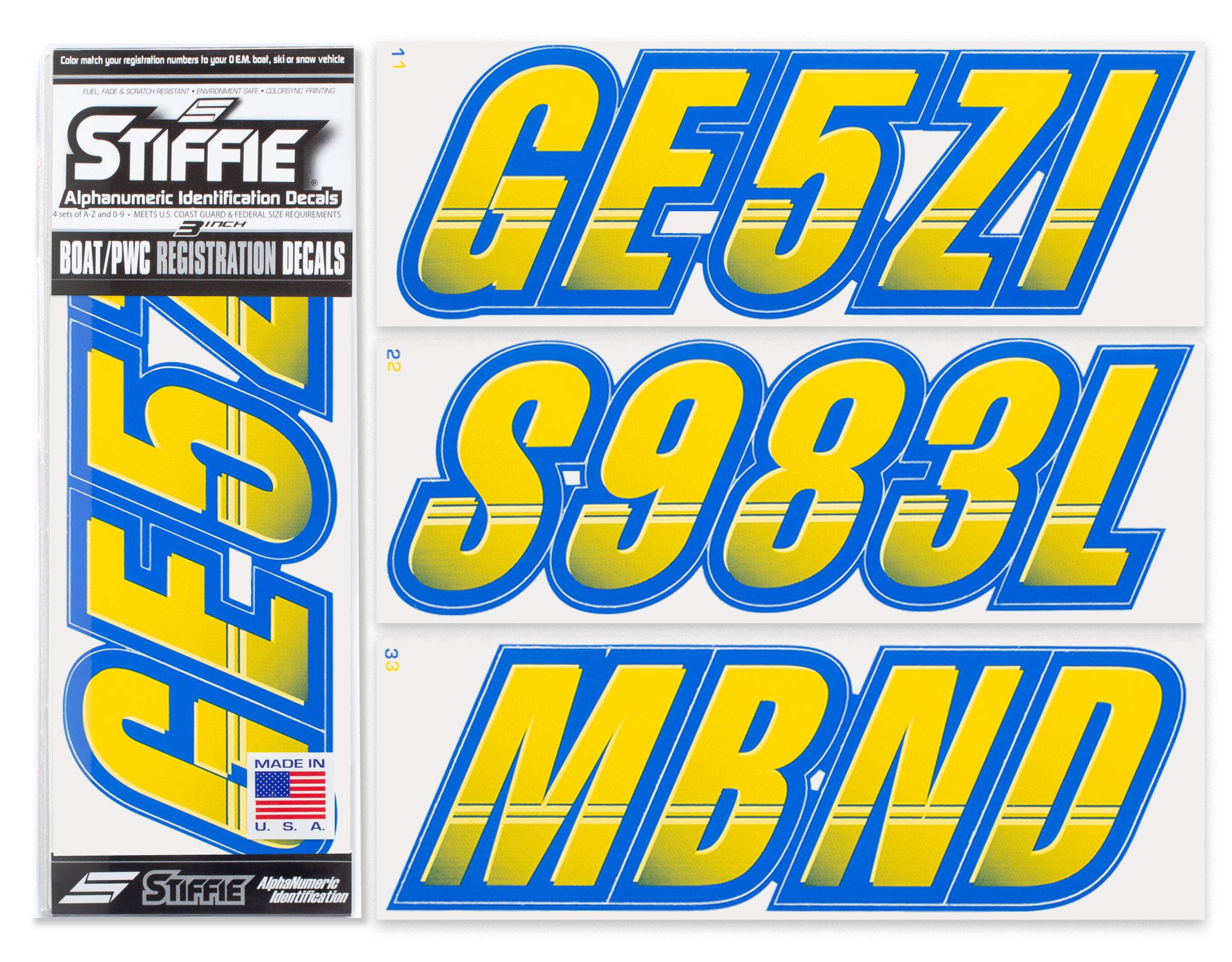 STIFFIE Techtron Yellow/Blue 3" Alpha-Numeric Identification Custom Kit ...
