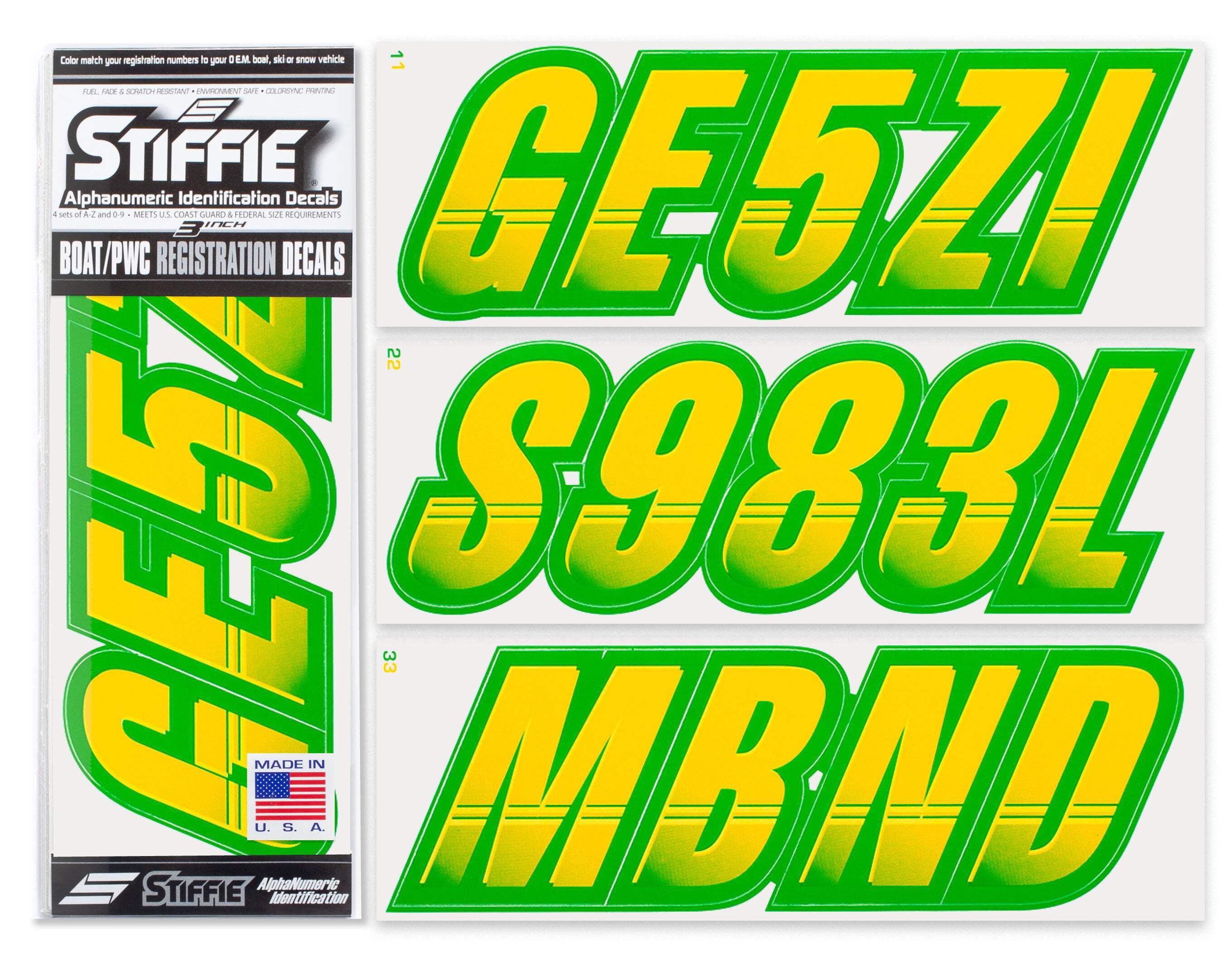 STIFFIE Techtron Yellow/Green 3" Alpha-Numeric Identification Custom ...