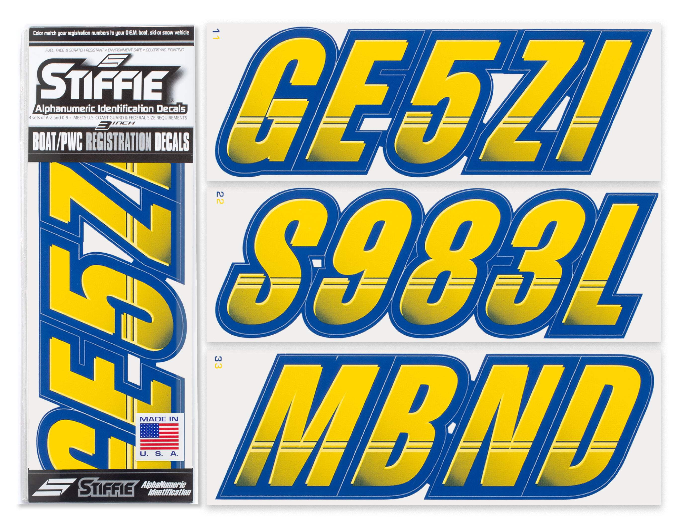 STIFFIE Techtron Yellow/Navy 3" Alpha-Numeric Identification Custom Kit ...