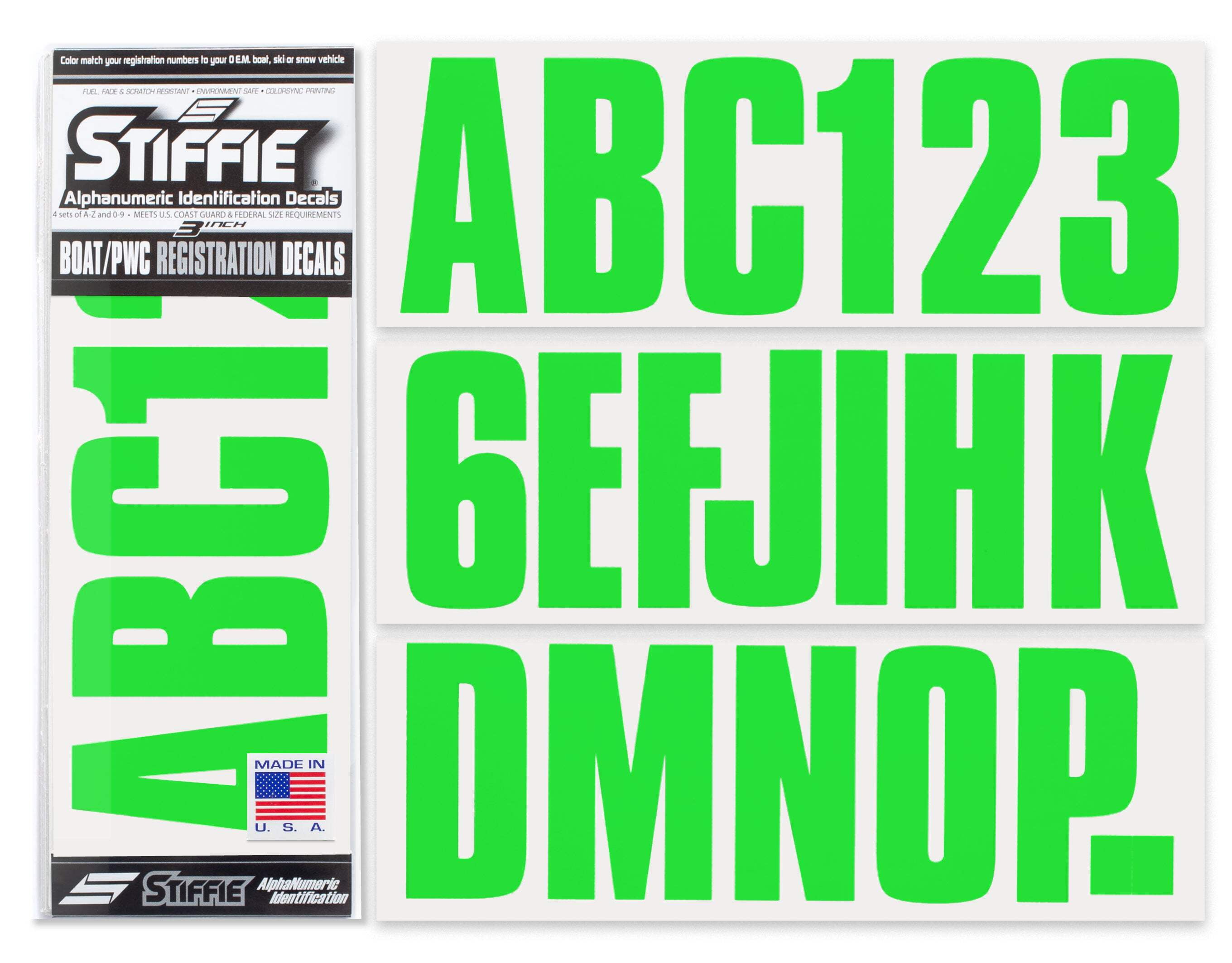 STIFFIE Uniline Electric Green 3" Alpha-Numeric Identification Custom ...