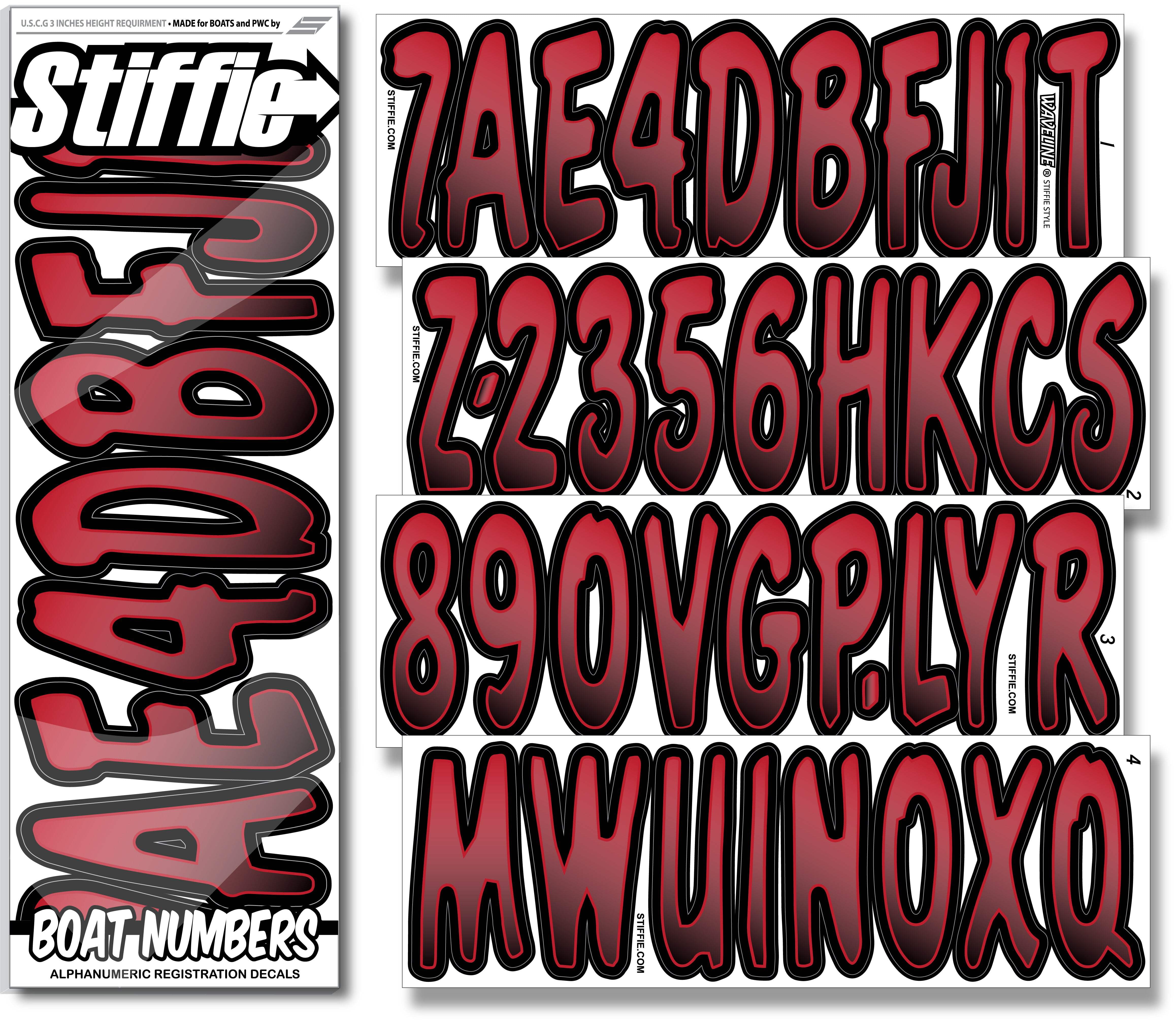 STIFFIE Waveline Burgundy/Black 3” Boat PWC Registration Decals ...