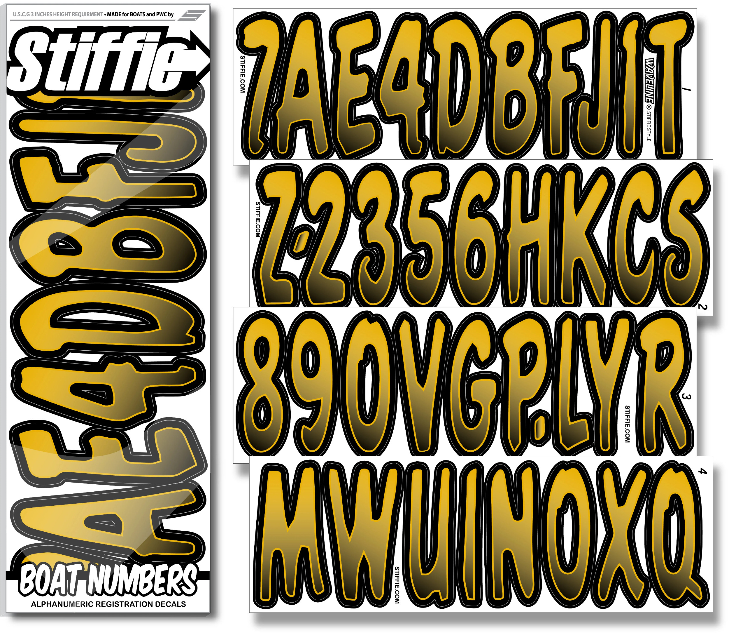 STIFFIE Waveline Metallic Gold/Black 3” Boat PWC Registration Decals ...