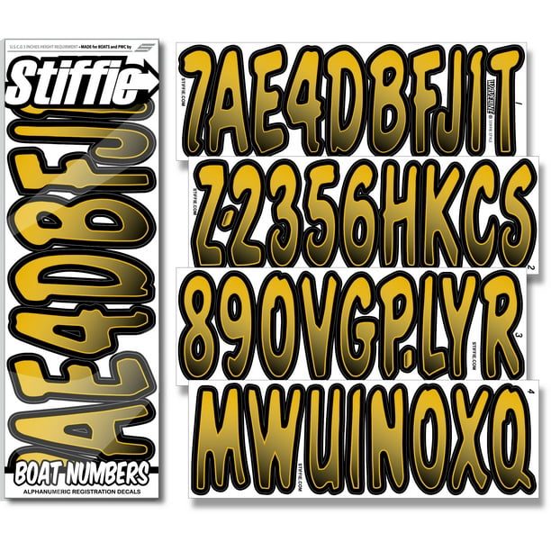 STIFFIE Waveline Metallic Gold/Black 3” Boat PWC Registration Decals ...