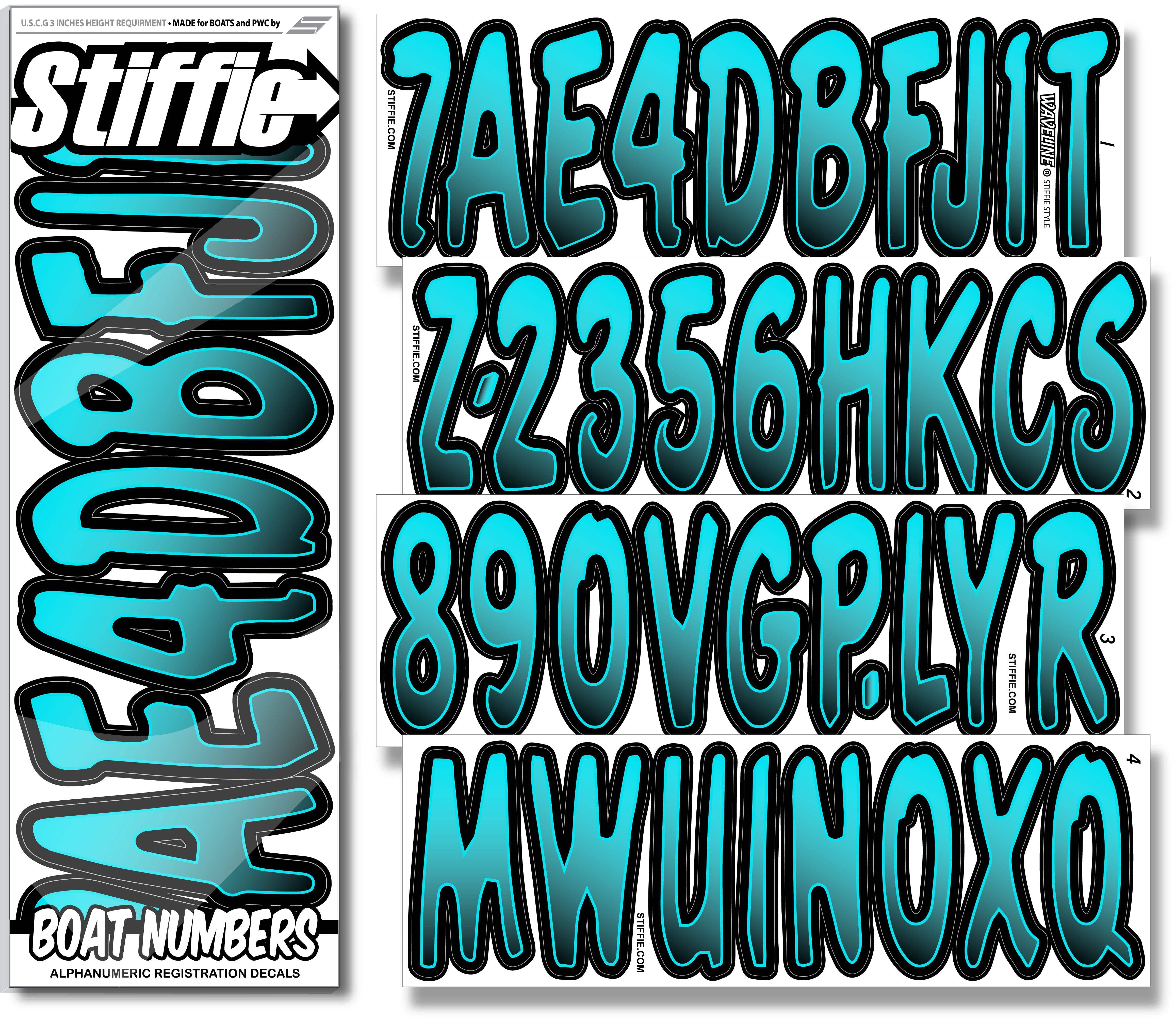 STIFFIE Waveline Mint/Black 3” Boat PWC Registration Decals • Numbers ...