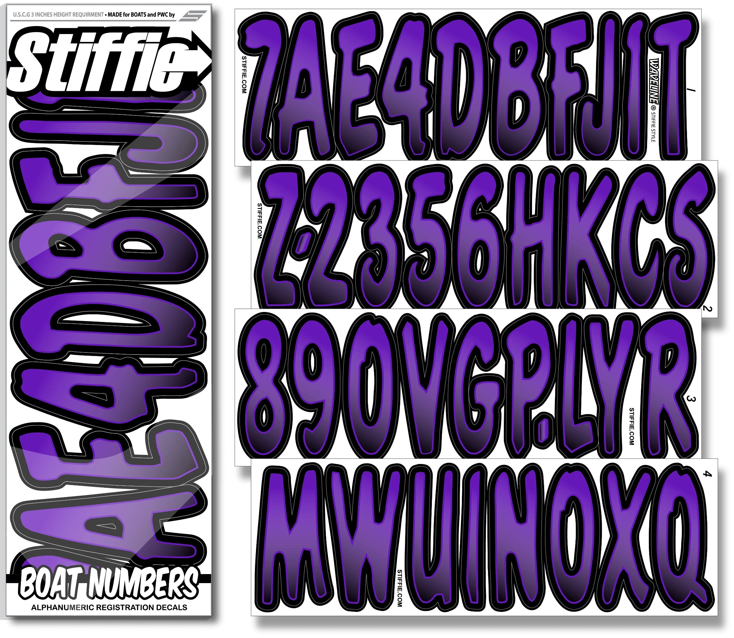 STIFFIE Waveline Purple/Black 3” Boat PWC Registration Decals • Numbers ...