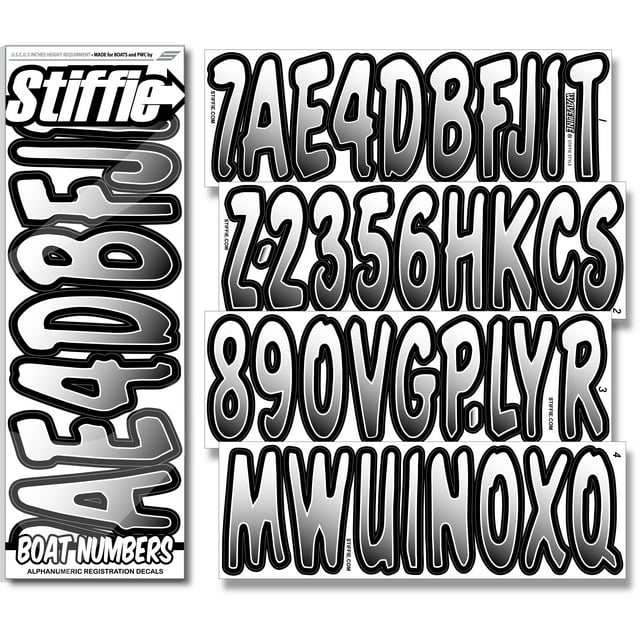 STIFFIE Waveline White/Black 3” Boat PWC Registration Decals • Numbers ...