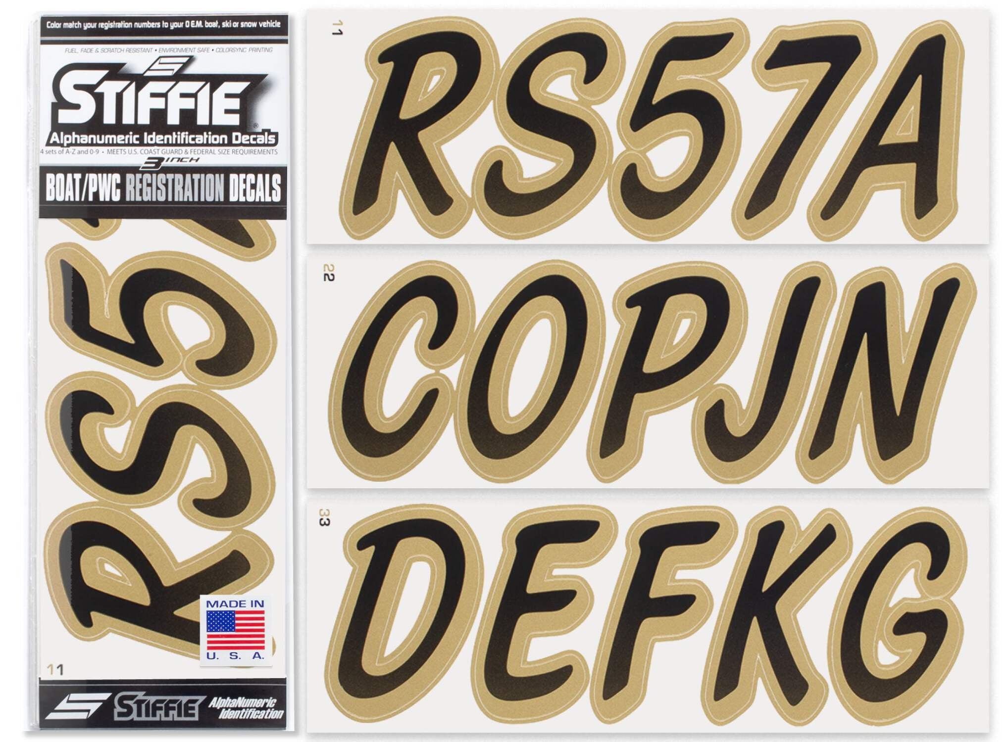 STIFFIE Whipline Black / Metallic Gold 3" Alpha-Numeric Identification ...