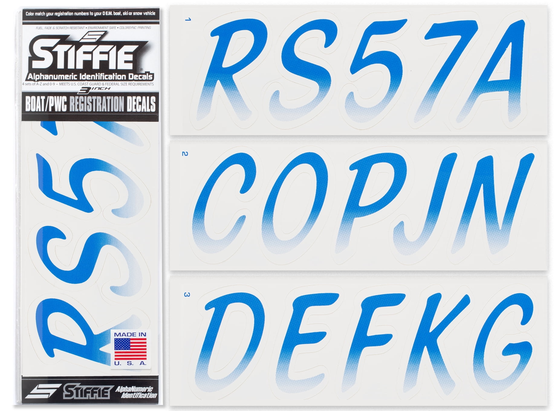 STIFFIE Whipline Blue / White 3" Alpha-Numeric Identification Custom ...