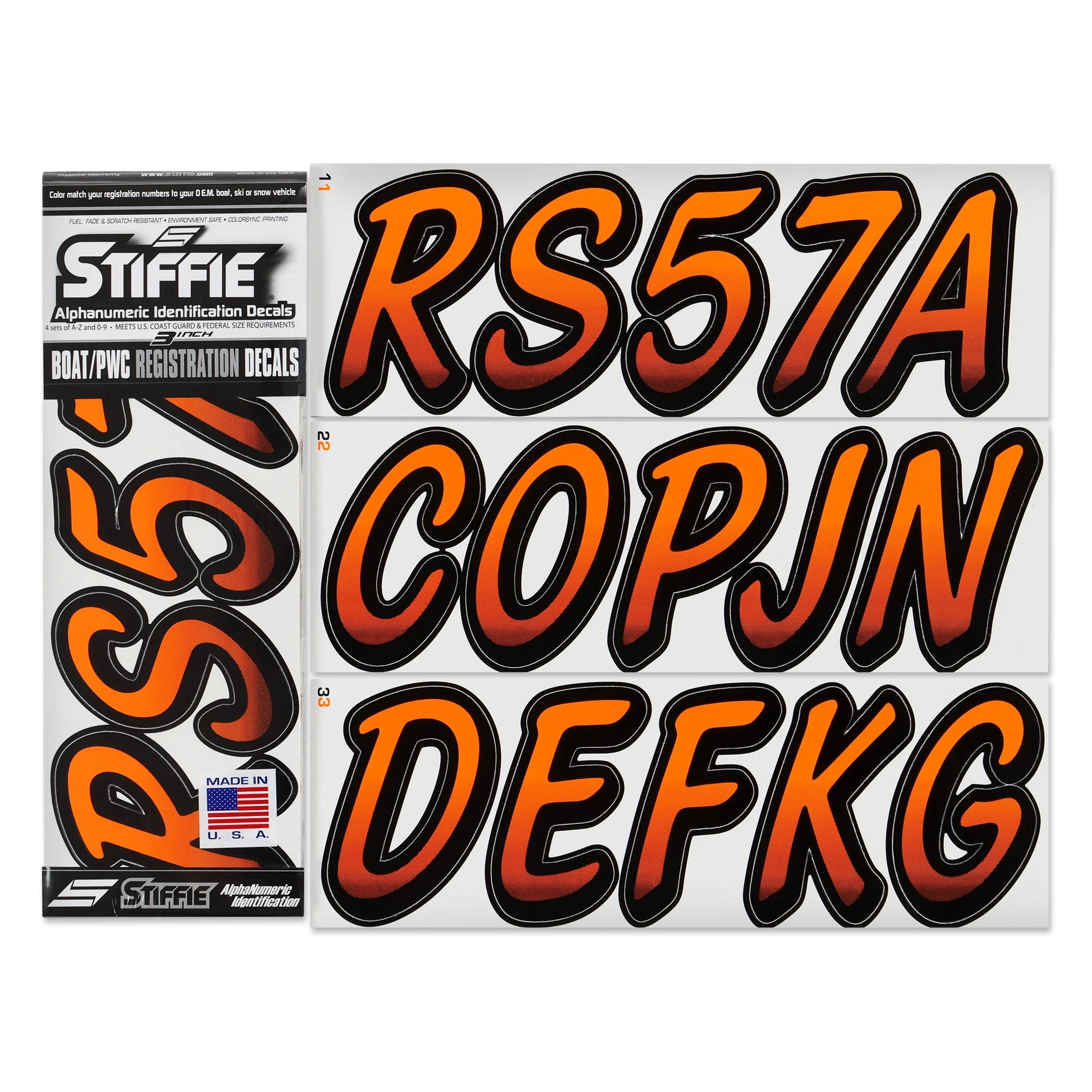 STIFFIE Whipline Electric Orange / Black 3" Alpha-Numeric ...