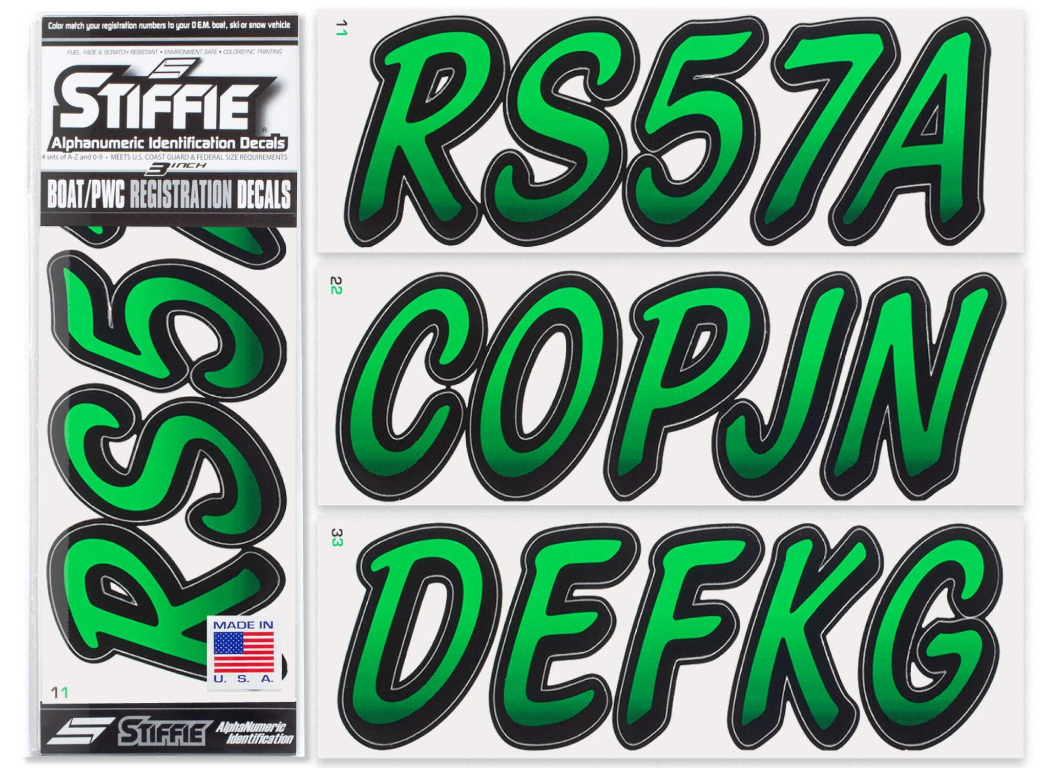 STIFFIE Whipline Green / Black 3" Alpha-Numeric Identification Custom ...