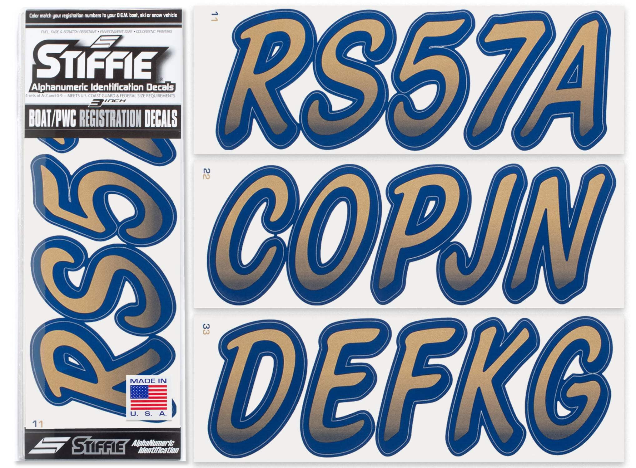 STIFFIE Whipline Metallic Gold / Navy 3" Alpha-Numeric Identification ...