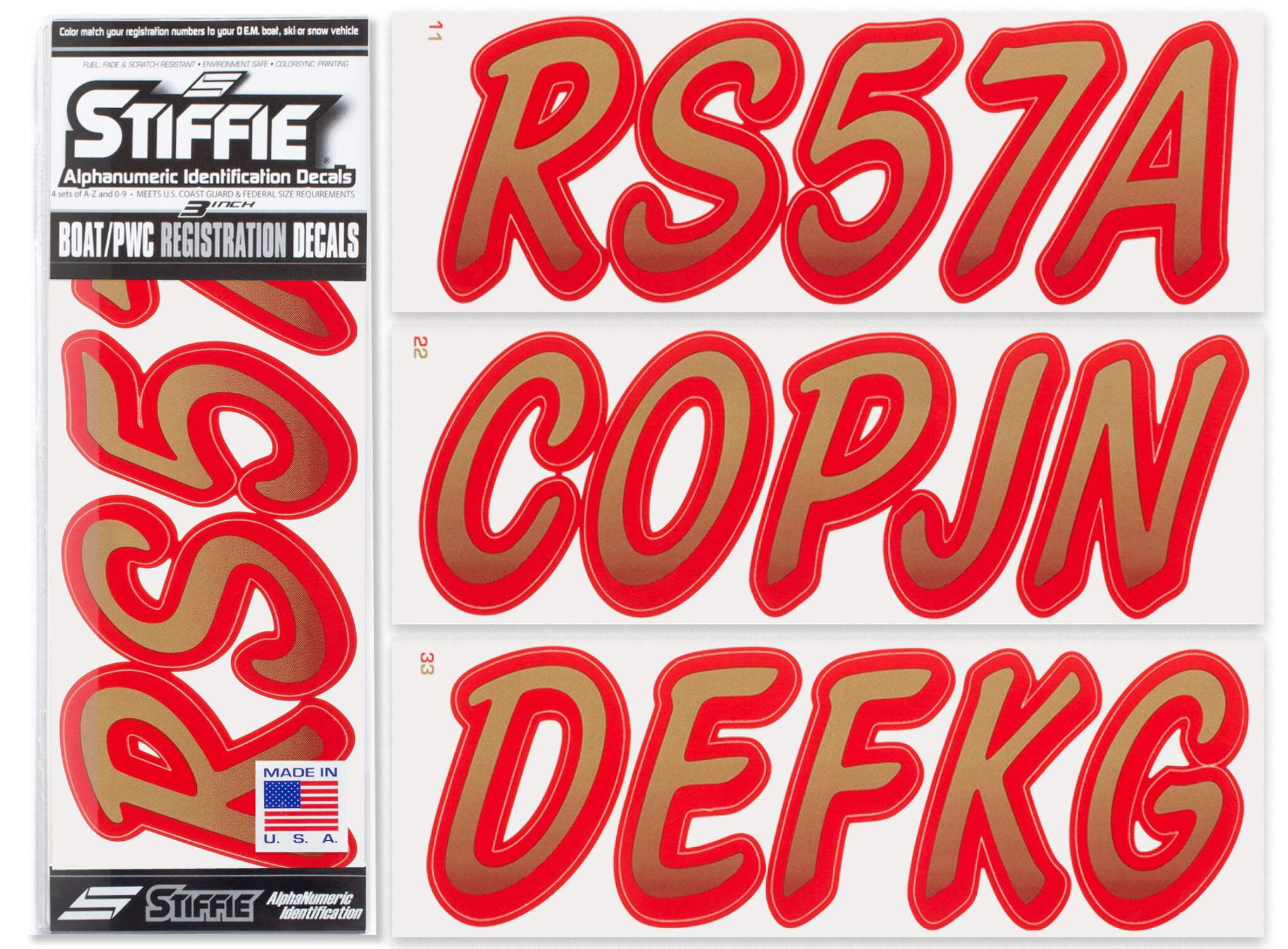 STIFFIE Whipline Metallic Gold / Red 3" Alpha-Numeric Identification ...