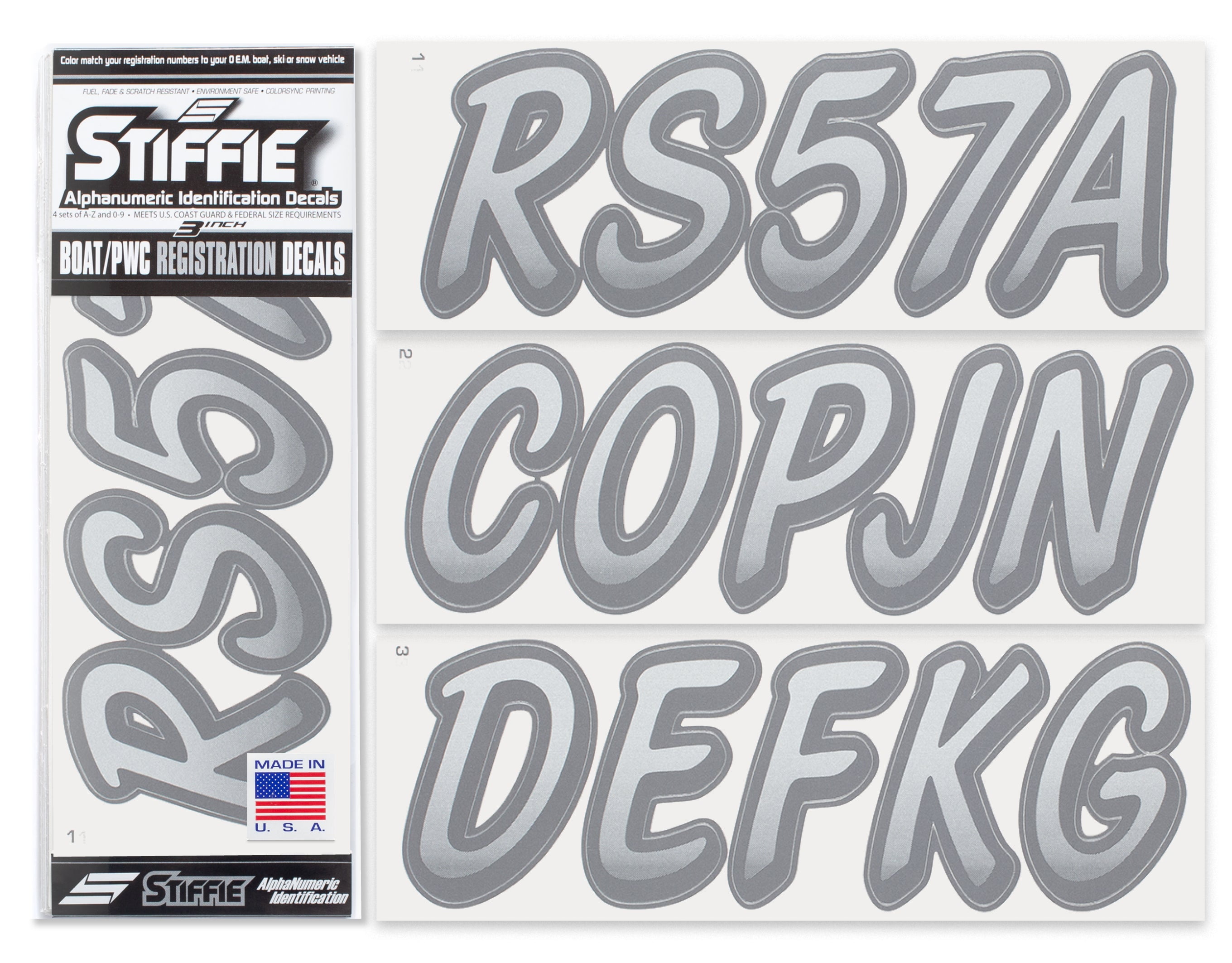 STIFFIE Whipline Metallic Silver / Carbon 3" Alpha-Numeric Identification Custom Kit ...