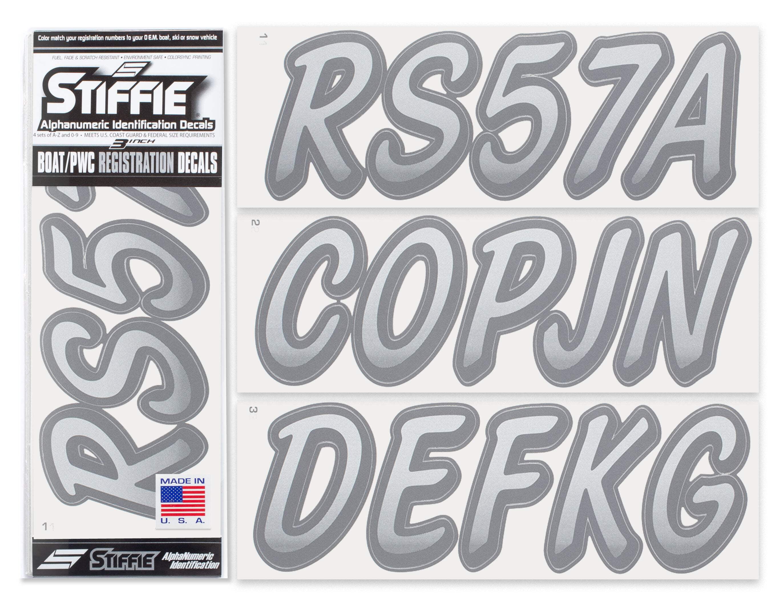 STIFFIE Whipline Metallic Silver / Carbon 3" Alpha-Numeric ...