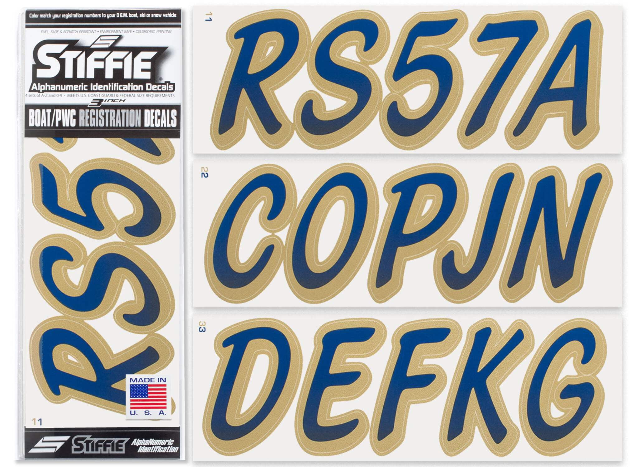STIFFIE Whipline Navy / Metallic Gold 3" Alpha-Numeric Identification ...