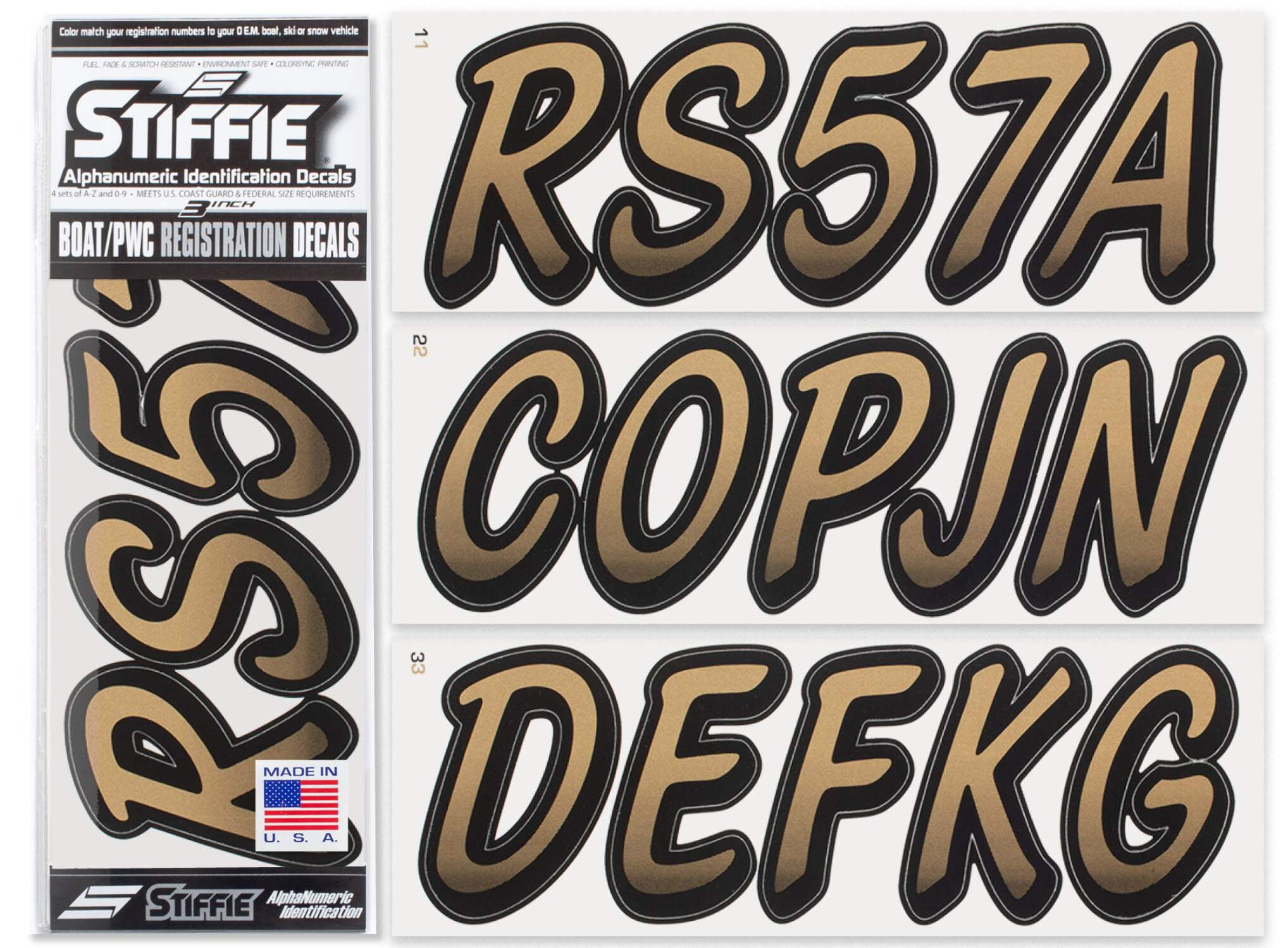 STIFFIE Whipline Reflective Gold / Black 3" Alpha-Numeric ...