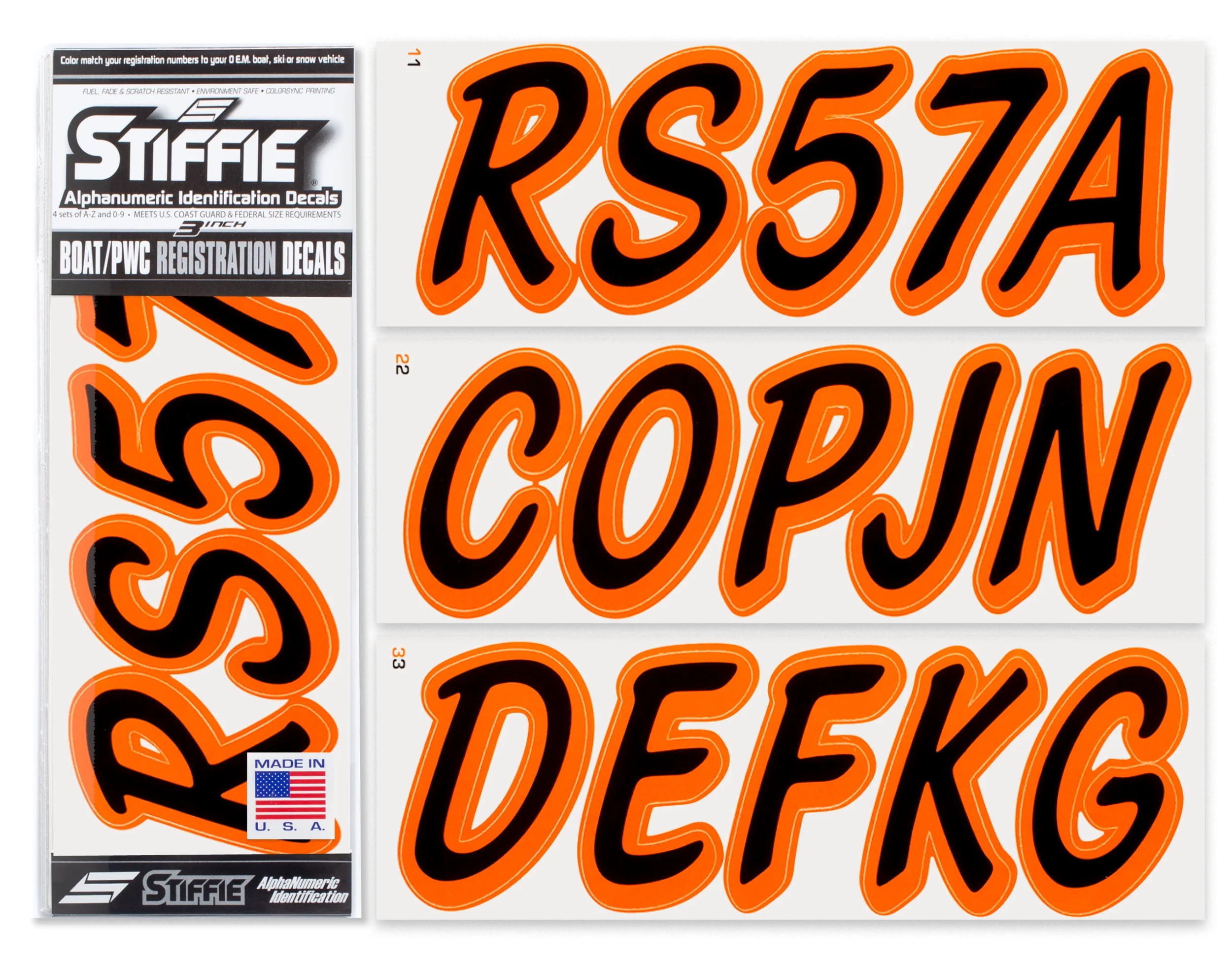 STIFFIE Whipline Solid Black/Orange 3" Alpha-Numeric Registration ...