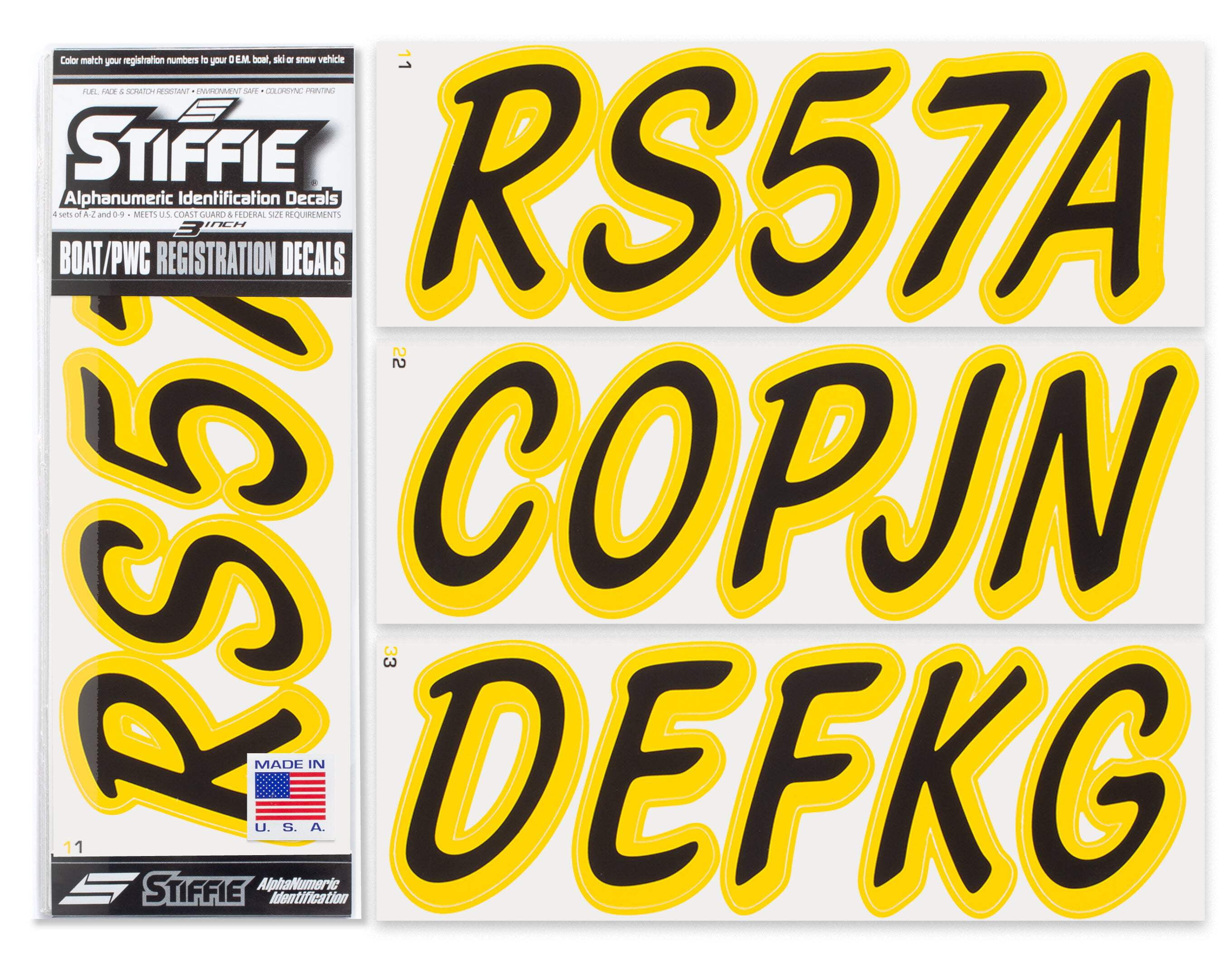 STIFFIE Whipline Solid Black/Yellow 3" Alpha-Numeric Registration ...