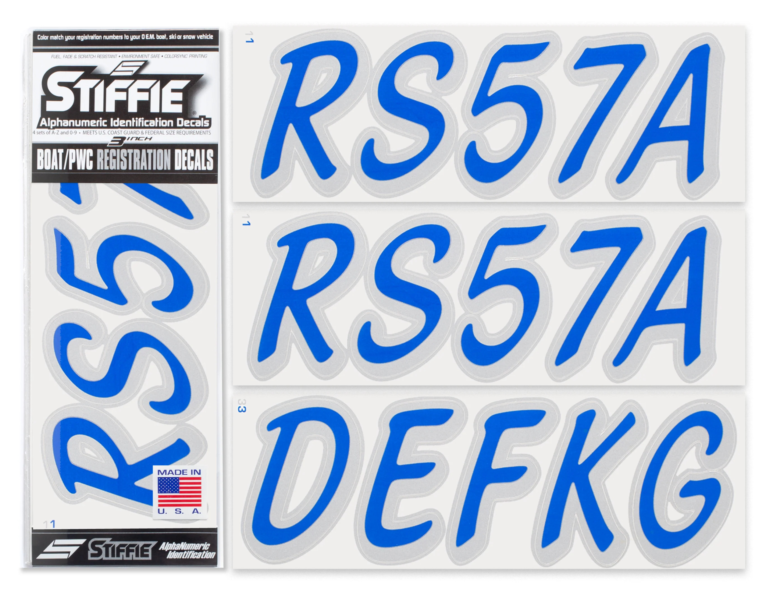 STIFFIE Whipline Solid Blue/Metallic Silver 3" Alpha-Numeric ...