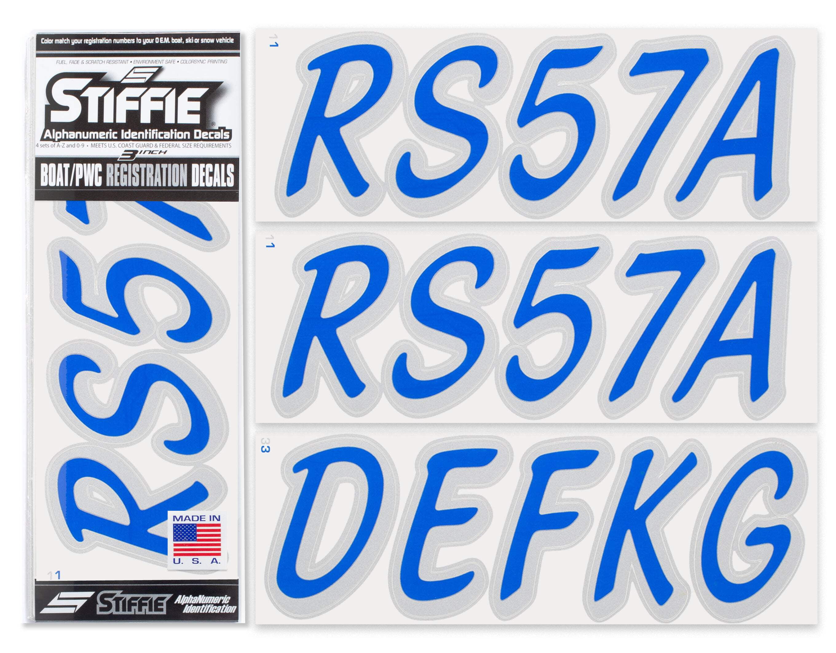 STIFFIE Whipline Solid Blue/Metallic Silver 3" Alpha-Numeric ...