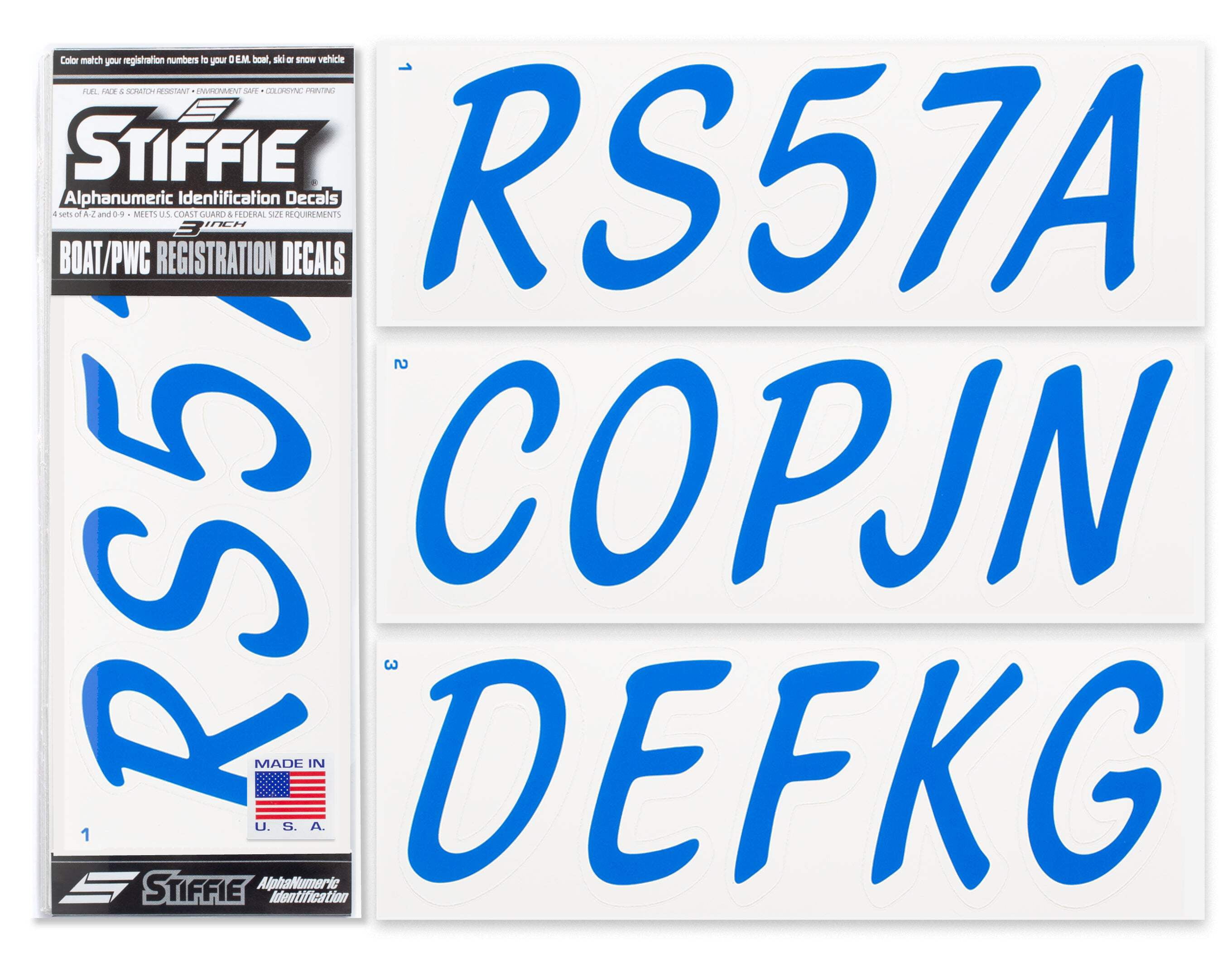 STIFFIE Whipline Solid Blue/White 3" Alpha-Numeric Registration ...
