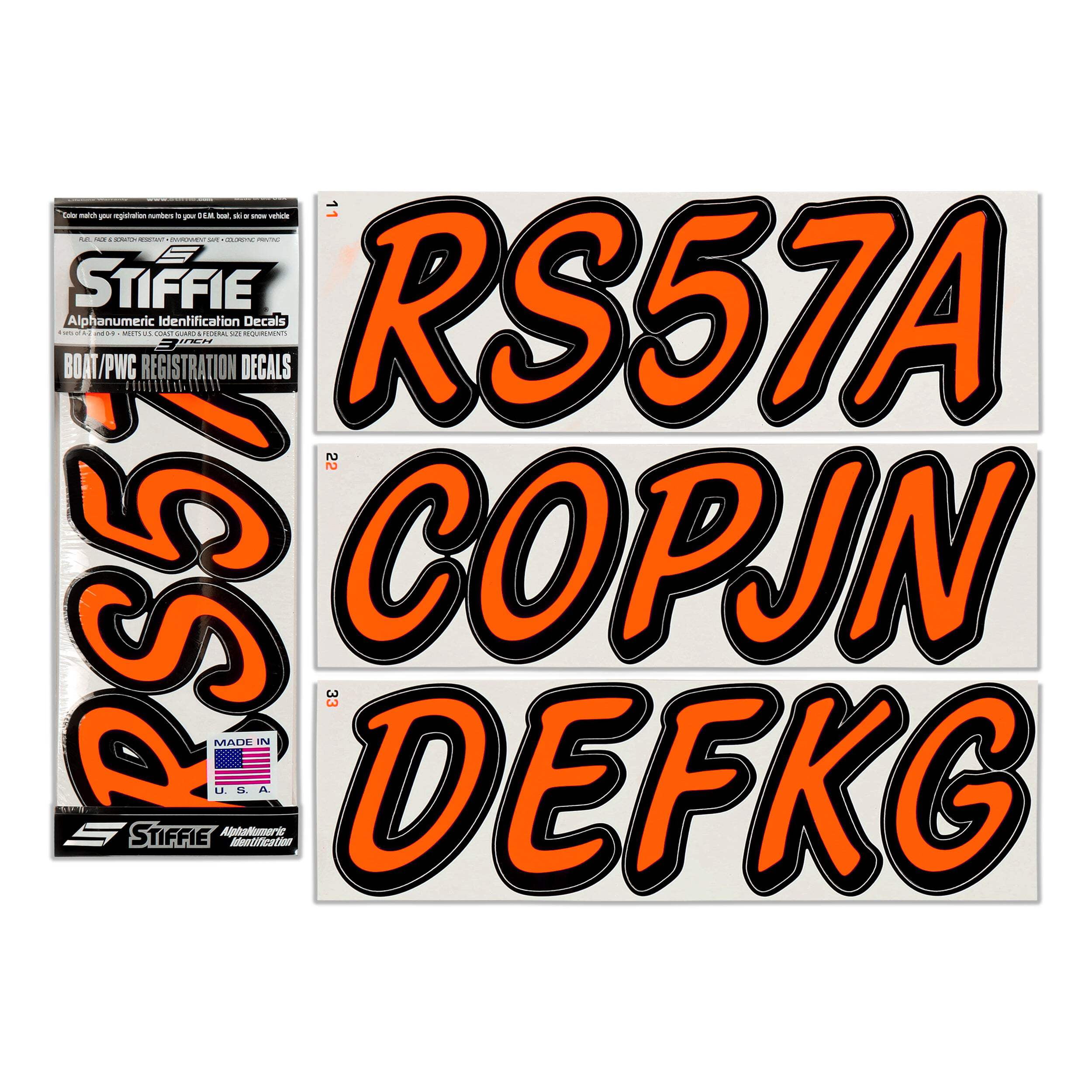 STIFFIE Whipline Solid Electric Orange/Black 3" Alpha-Numeric ...