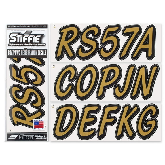 STIFFIE Whipline Solid Metallic Gold/Black 3" Alpha-Numeric ...