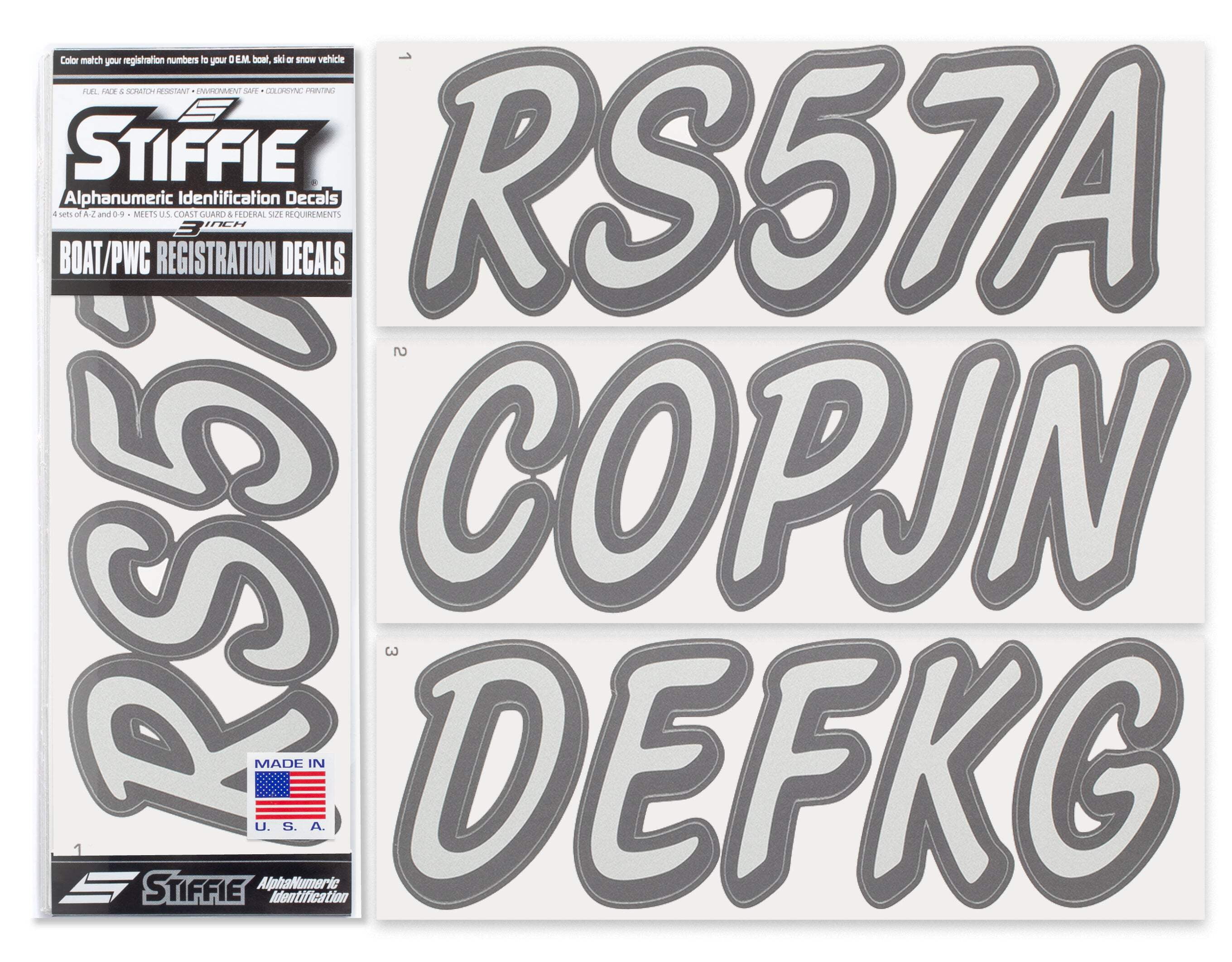 STIFFIE Whipline Solid Metallic Silver/Carbon 3" Alpha-Numeric ...