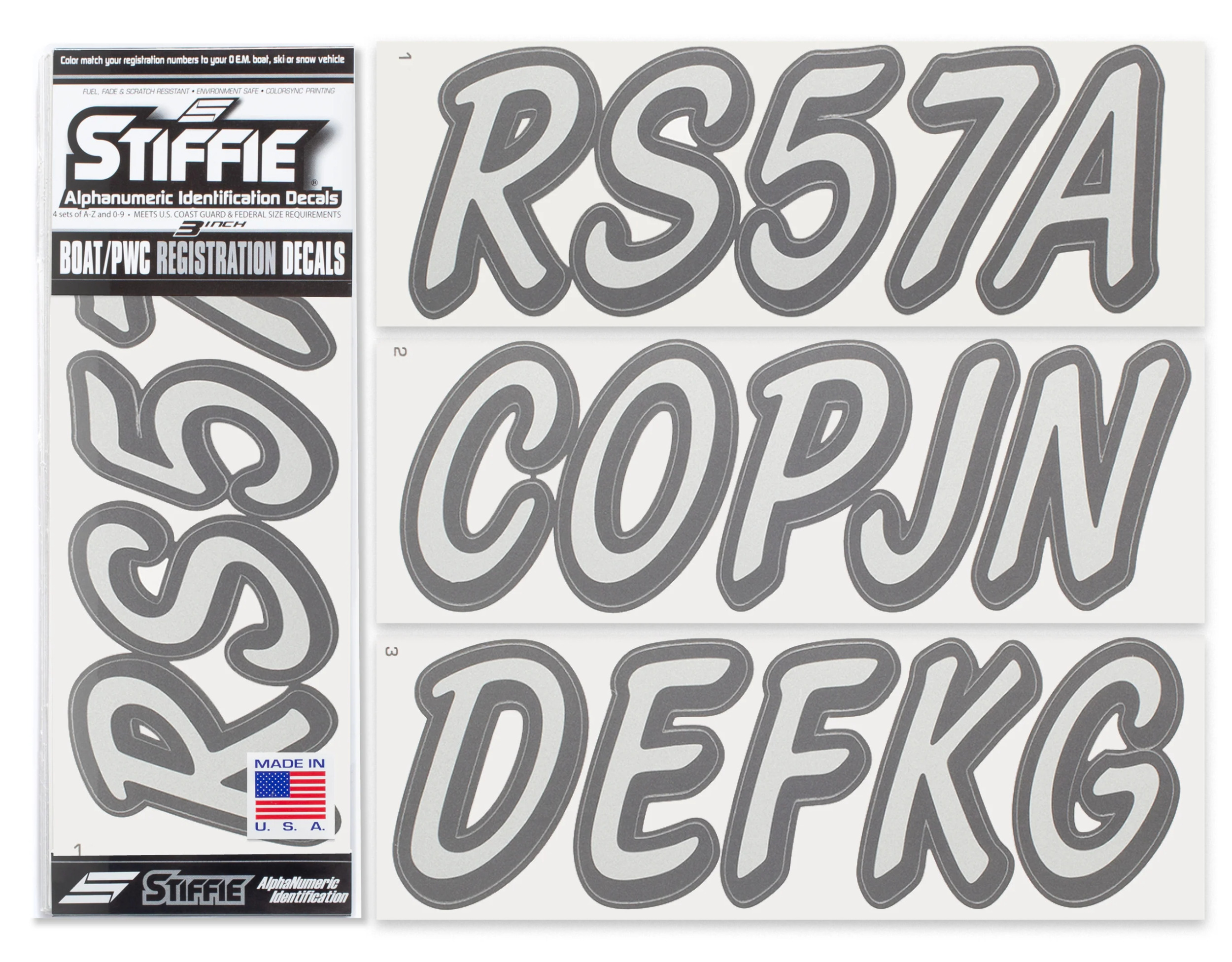 STIFFIE Whipline Solid Metallic Silver/Carbon 3" Alpha-Numeric ...