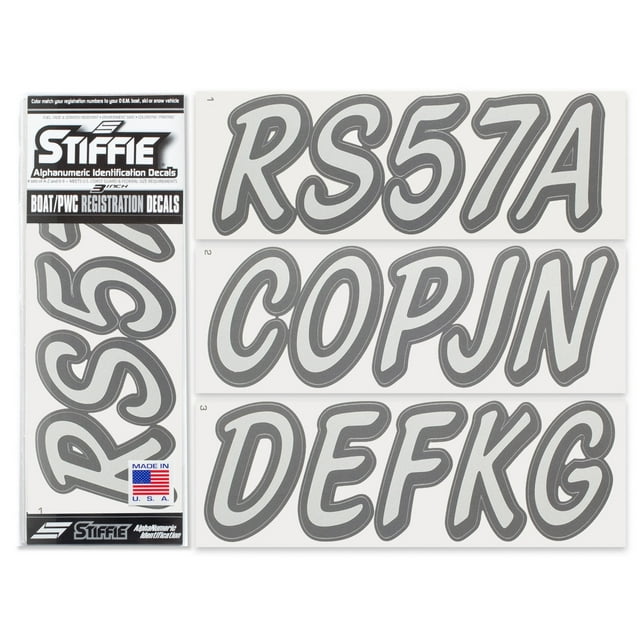 STIFFIE Whipline Solid Metallic Silver/Carbon 3" Alpha-Numeric ...