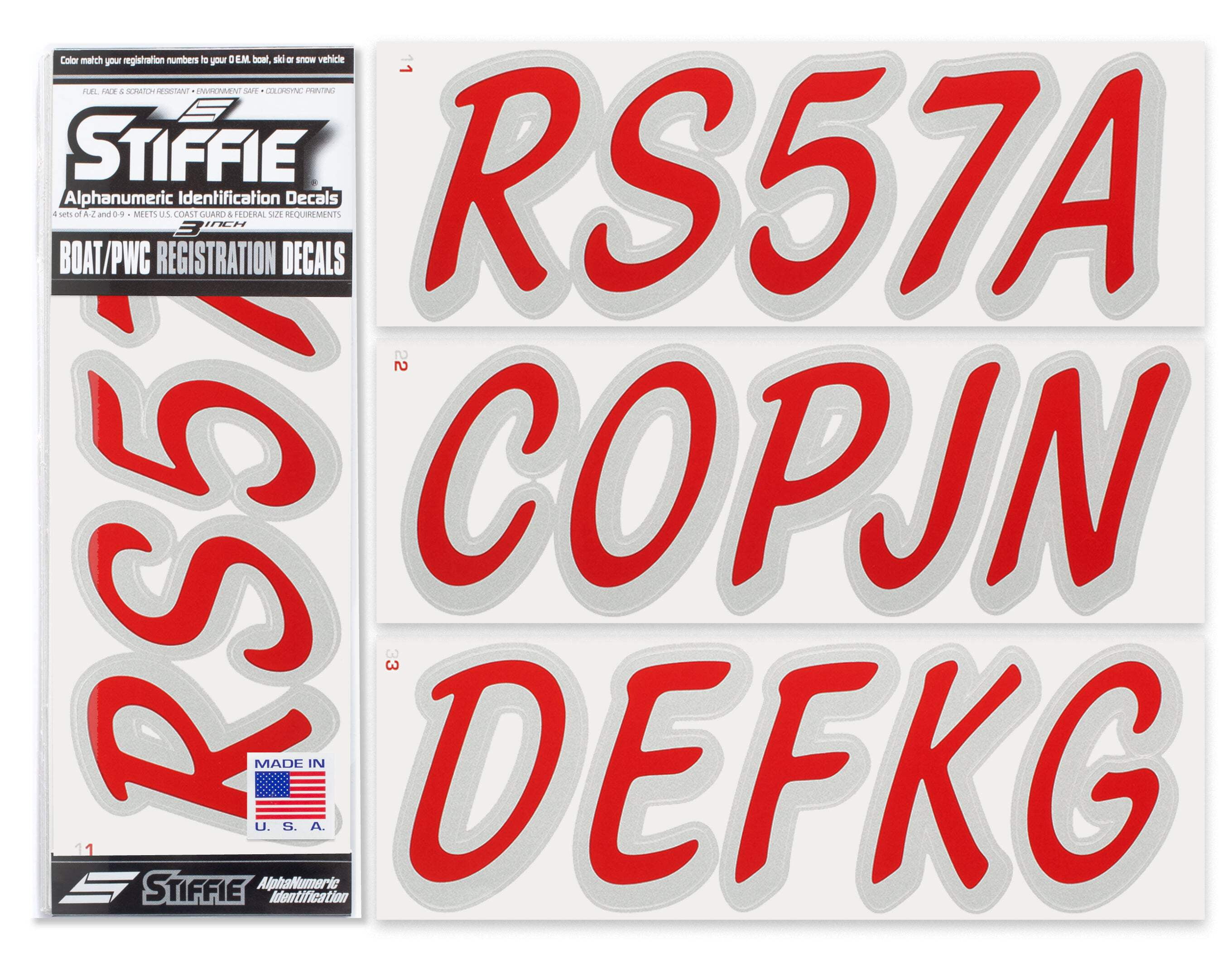 STIFFIE Whipline Solid Red/Metallic Silver 3" Alpha-Numeric ...