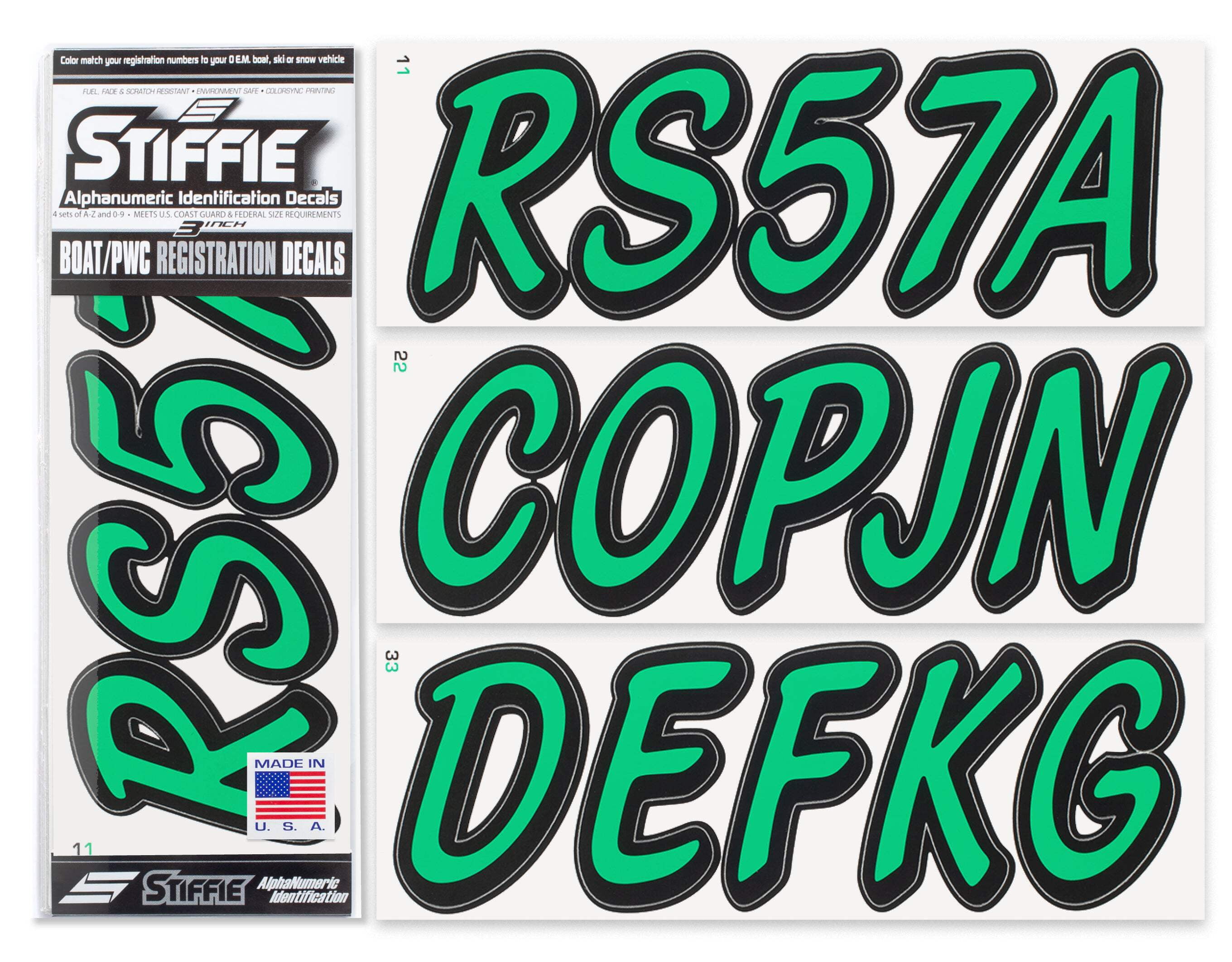 STIFFIE Whipline Solid Sea Foam Green/Black 3" Alpha-Numeric ...