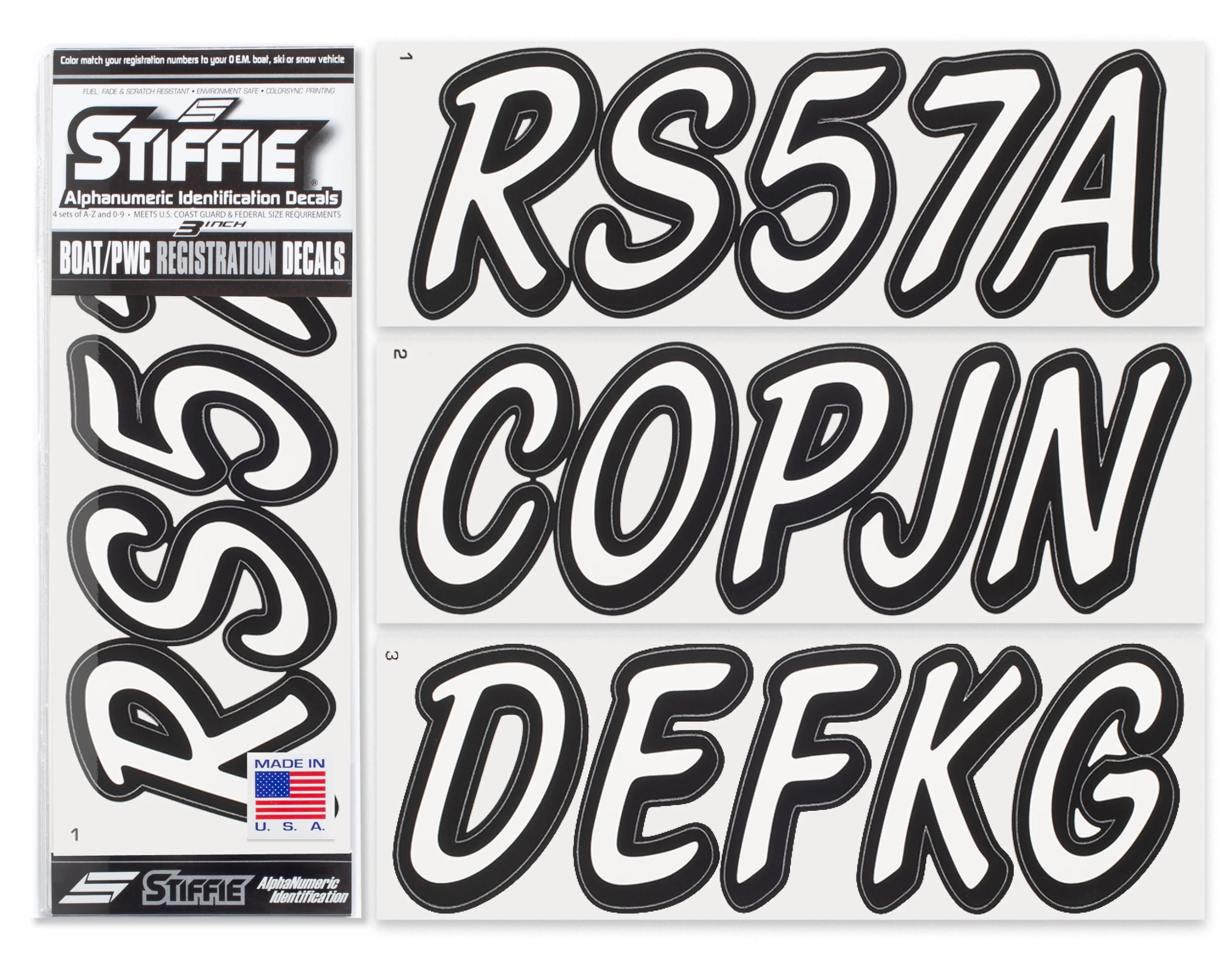 STIFFIE Whipline Solid White/Black 3" Alpha-Numeric Registration ...