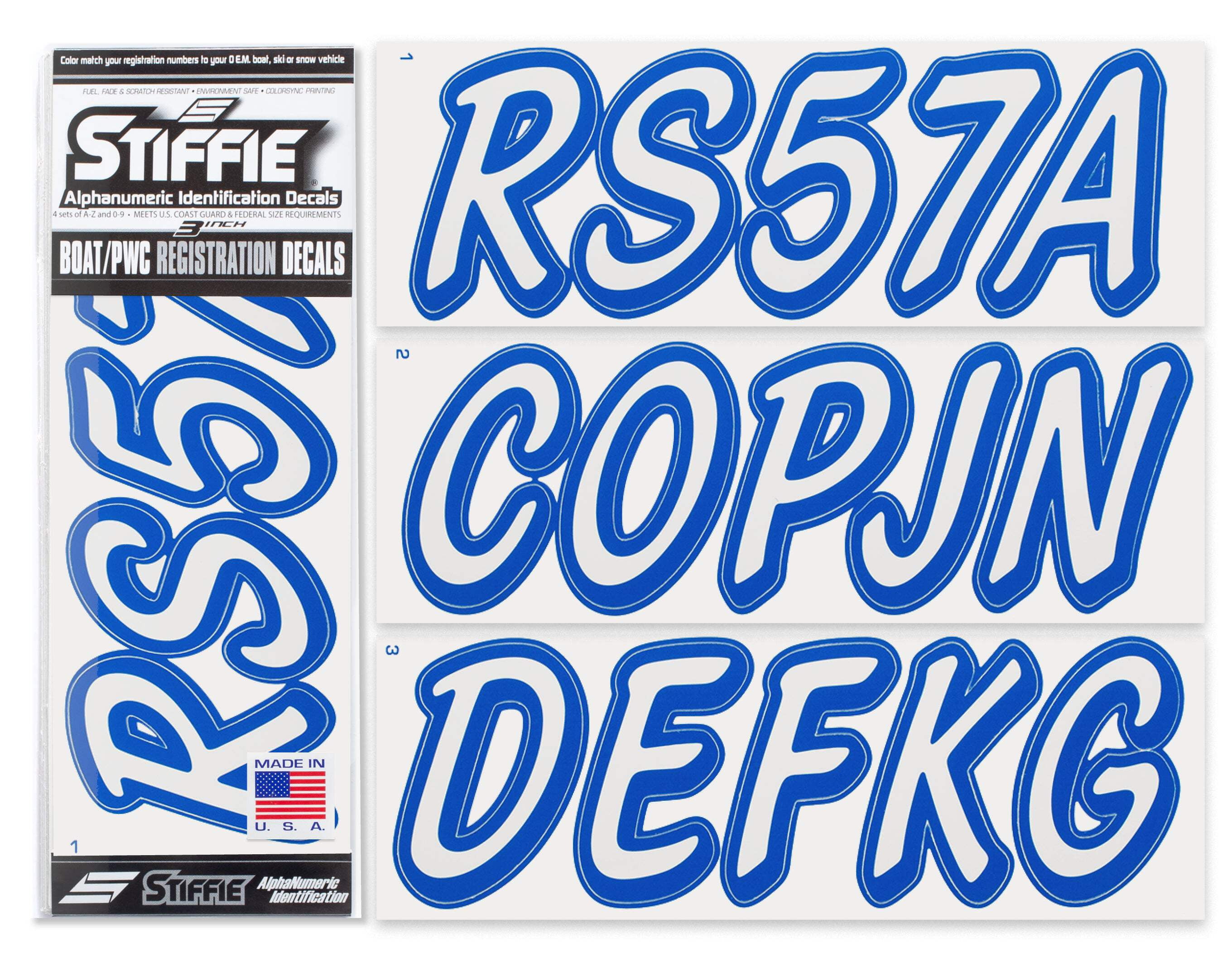 STIFFIE Whipline Solid White/Blue 3" Alpha-Numeric Registration ...