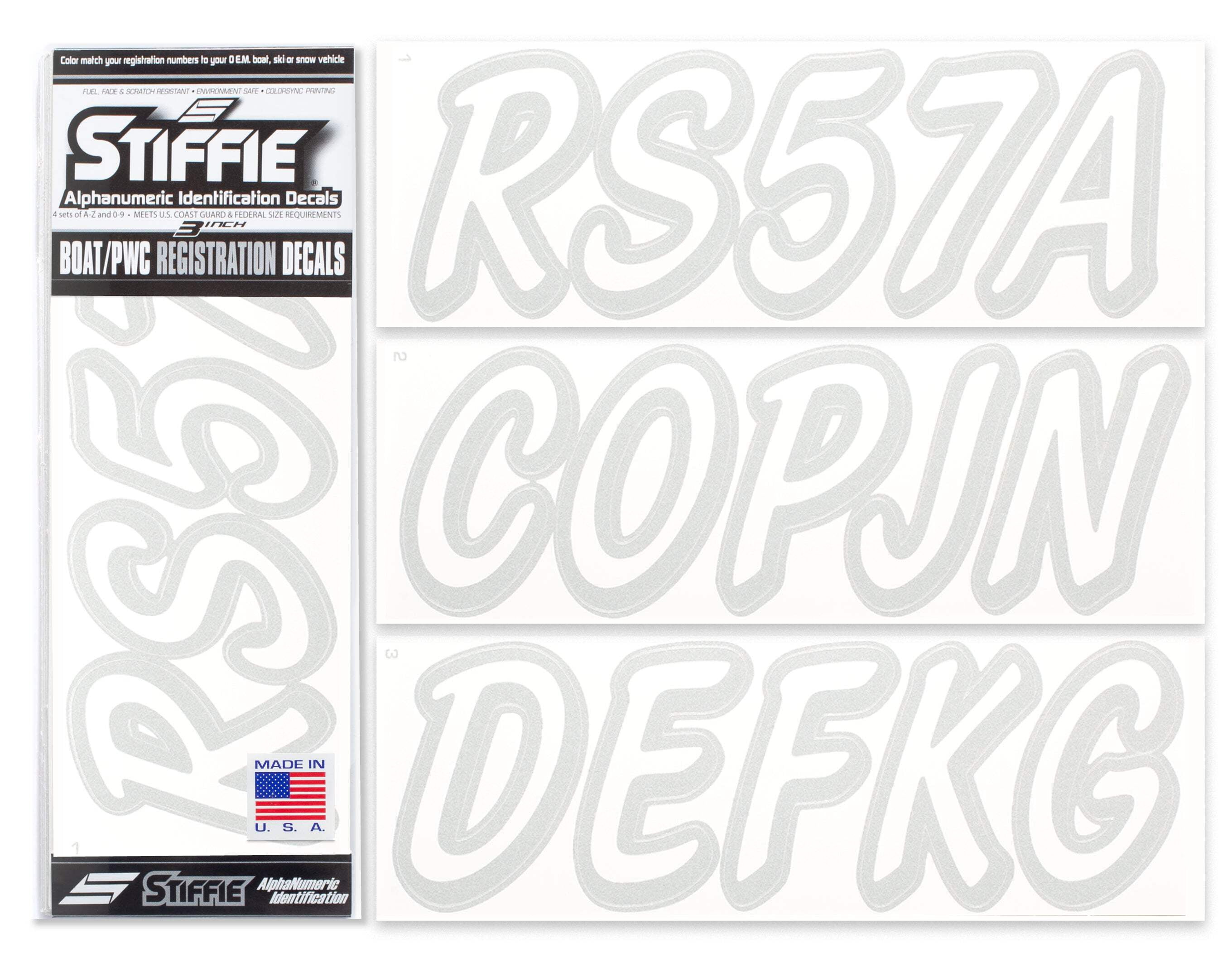 STIFFIE Whipline Solid White/Metallic Silver 3" Alpha-Numeric ...