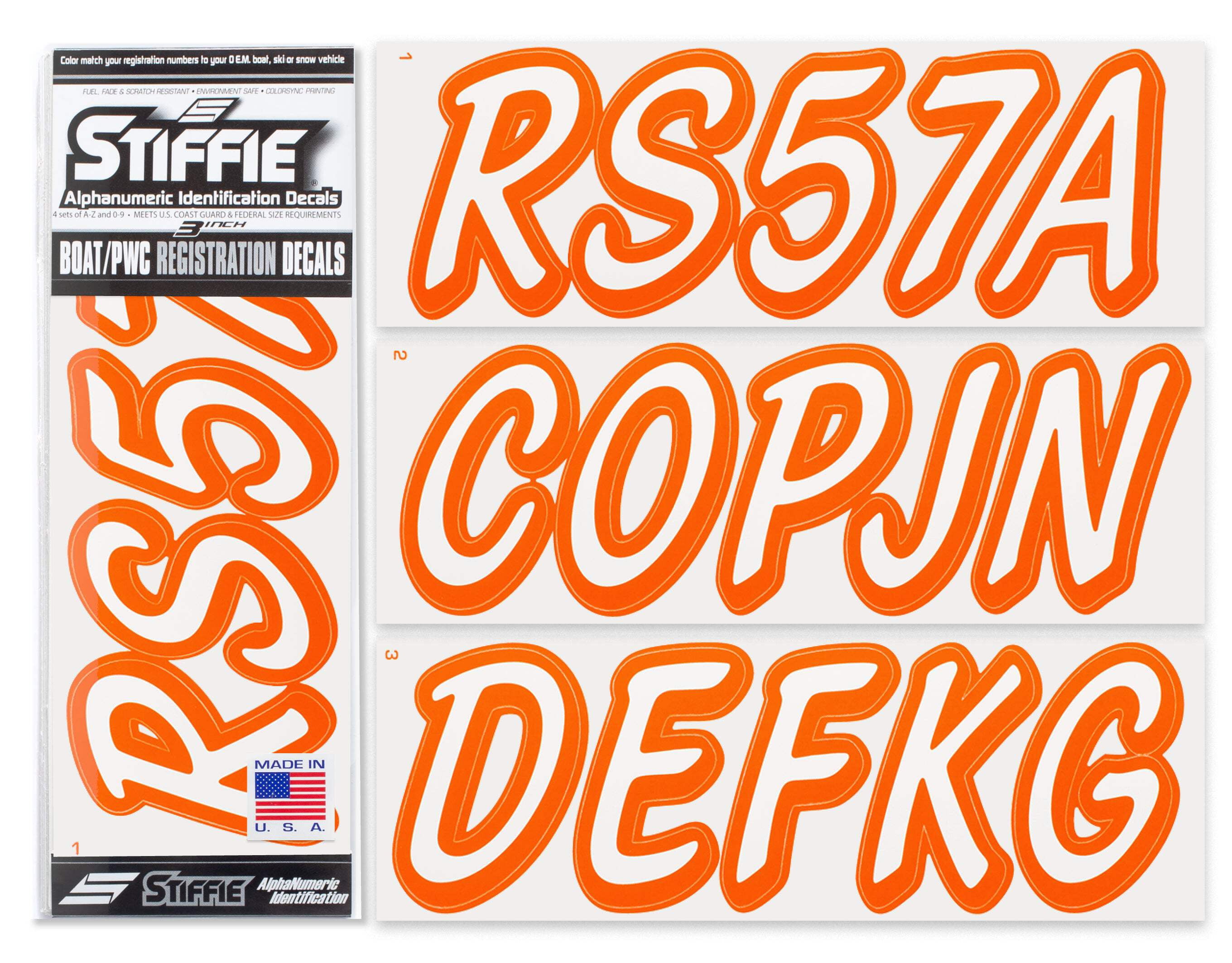 STIFFIE Whipline Solid White/Orange 3" Alpha-Numeric Registration ...