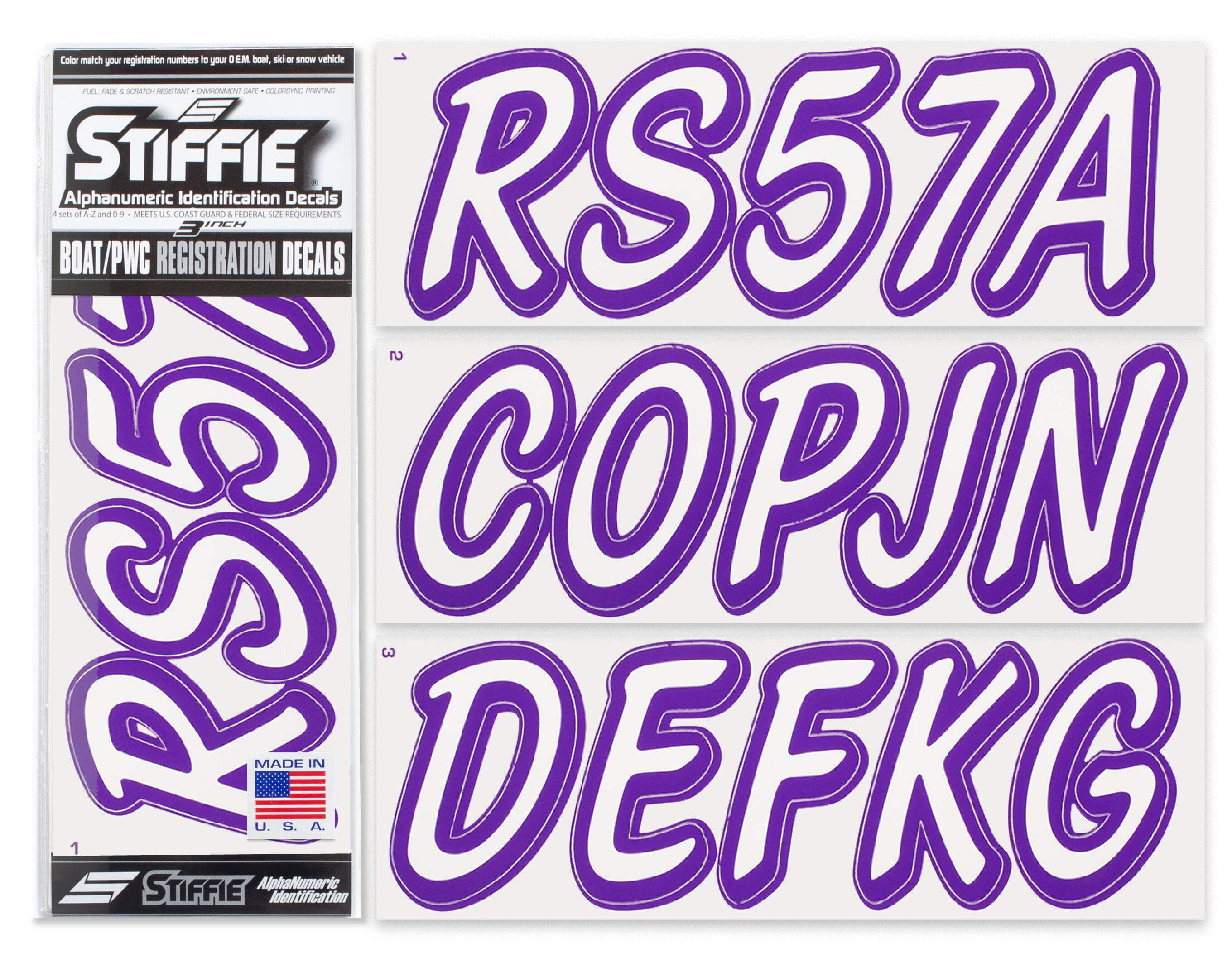 STIFFIE Whipline Solid White/Purple 3" Alpha-Numeric Registration ...