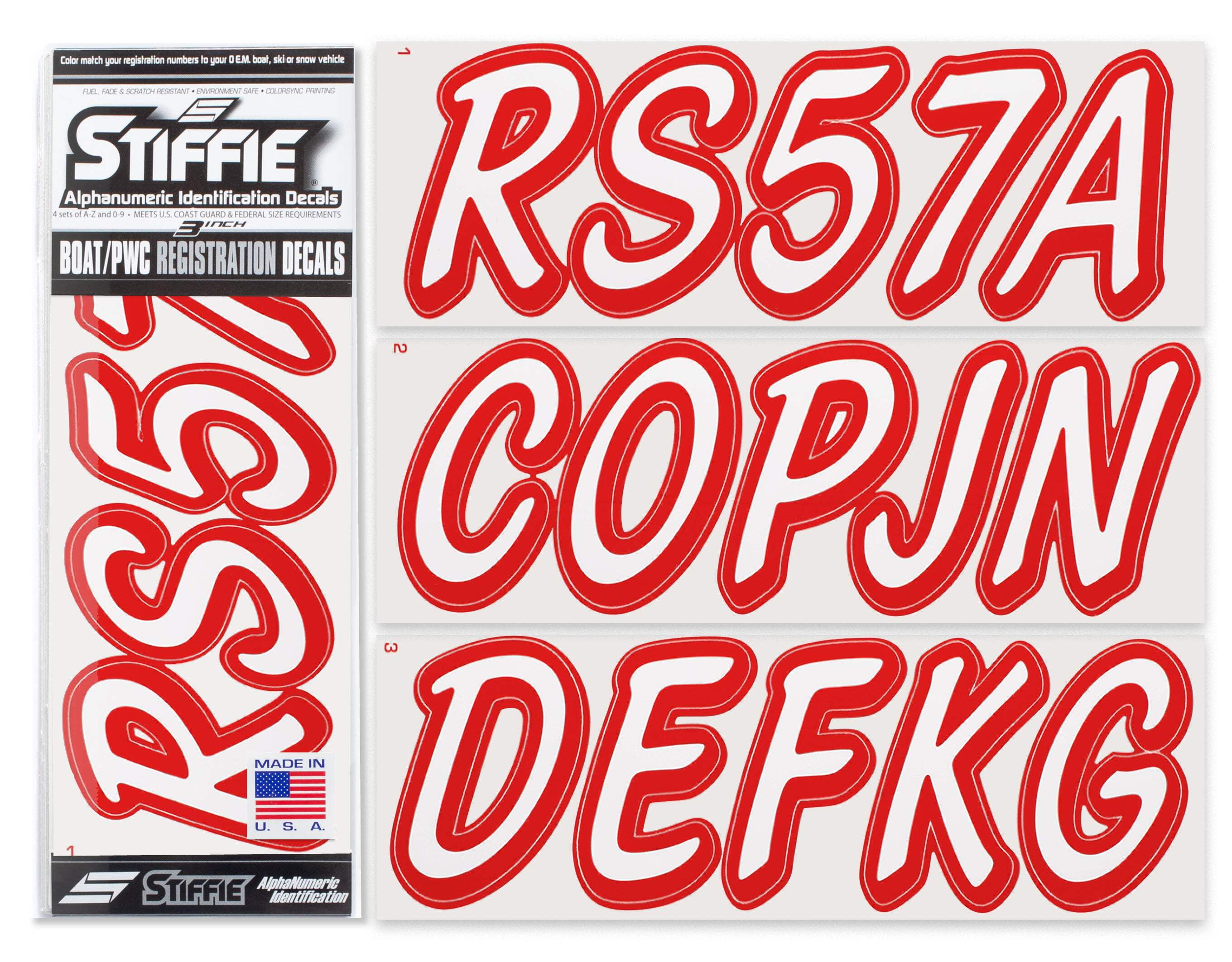 STIFFIE Whipline Solid White/Red 3" Alpha-Numeric Registration ...