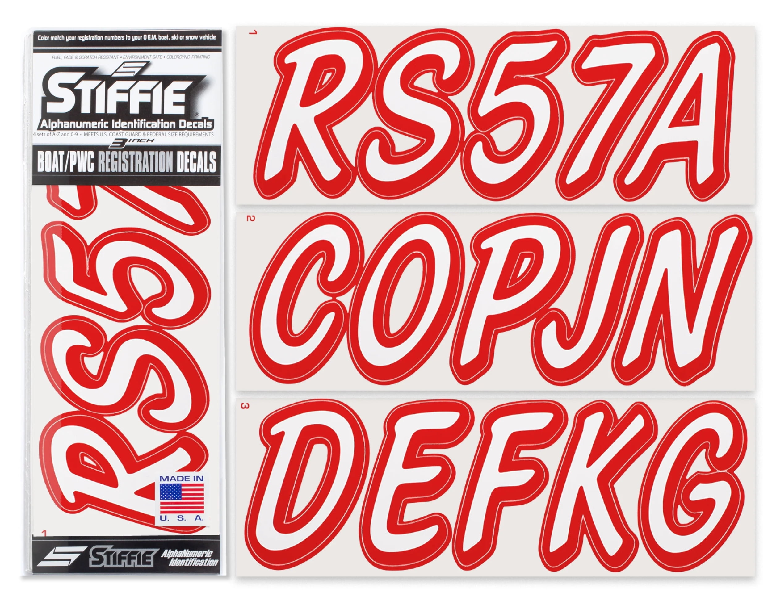 STIFFIE Whipline Solid White/Red 3" Alpha-Numeric Registration ...