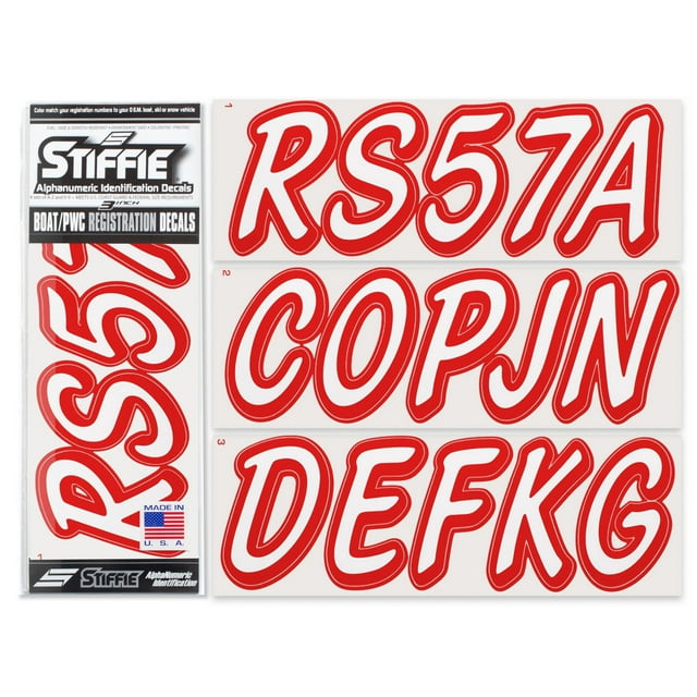 STIFFIE Whipline Solid White/Red 3" Alpha-Numeric Registration ...