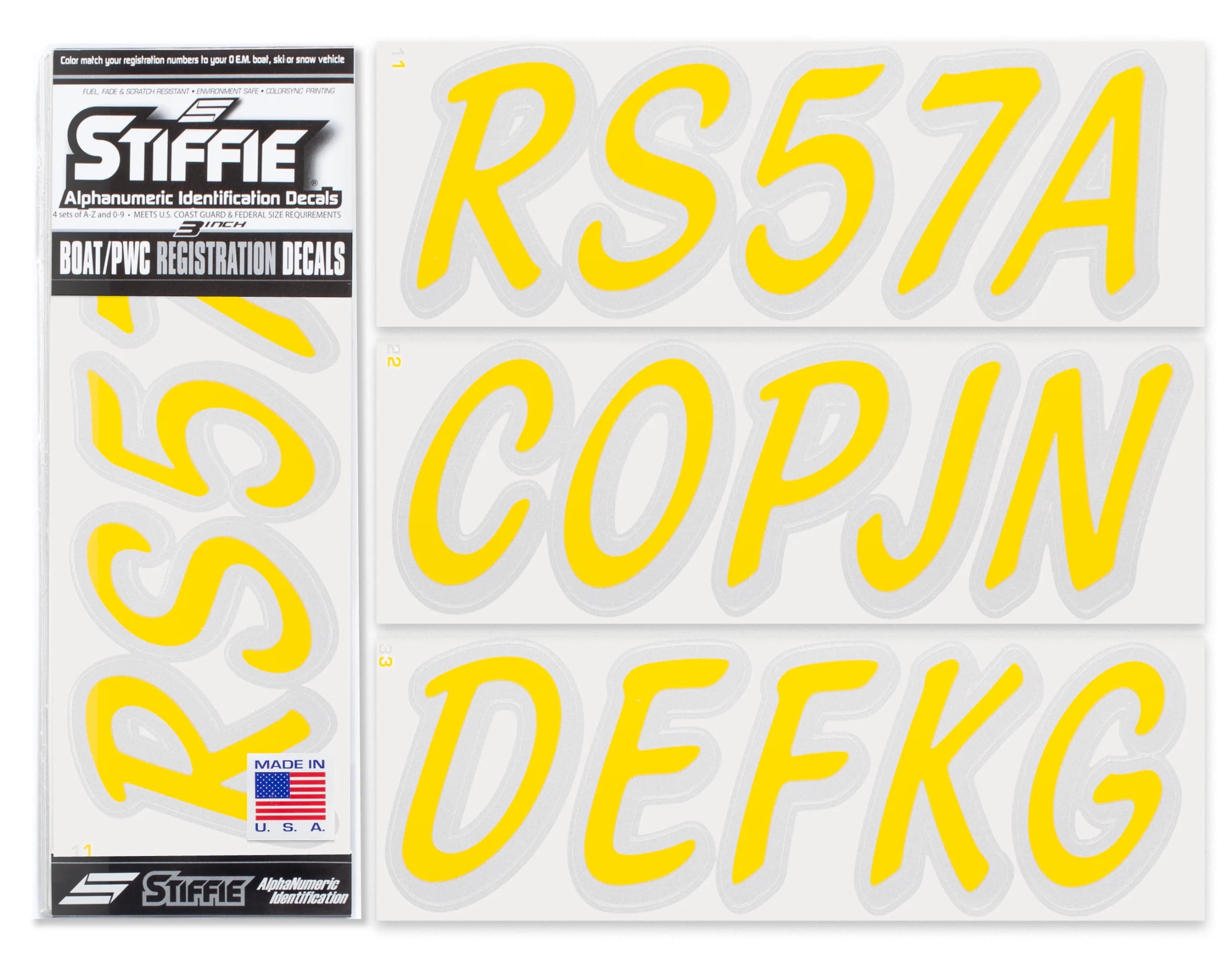 STIFFIE Whipline Solid Yellow/Metallic Silver 3" Alpha-Numeric ...