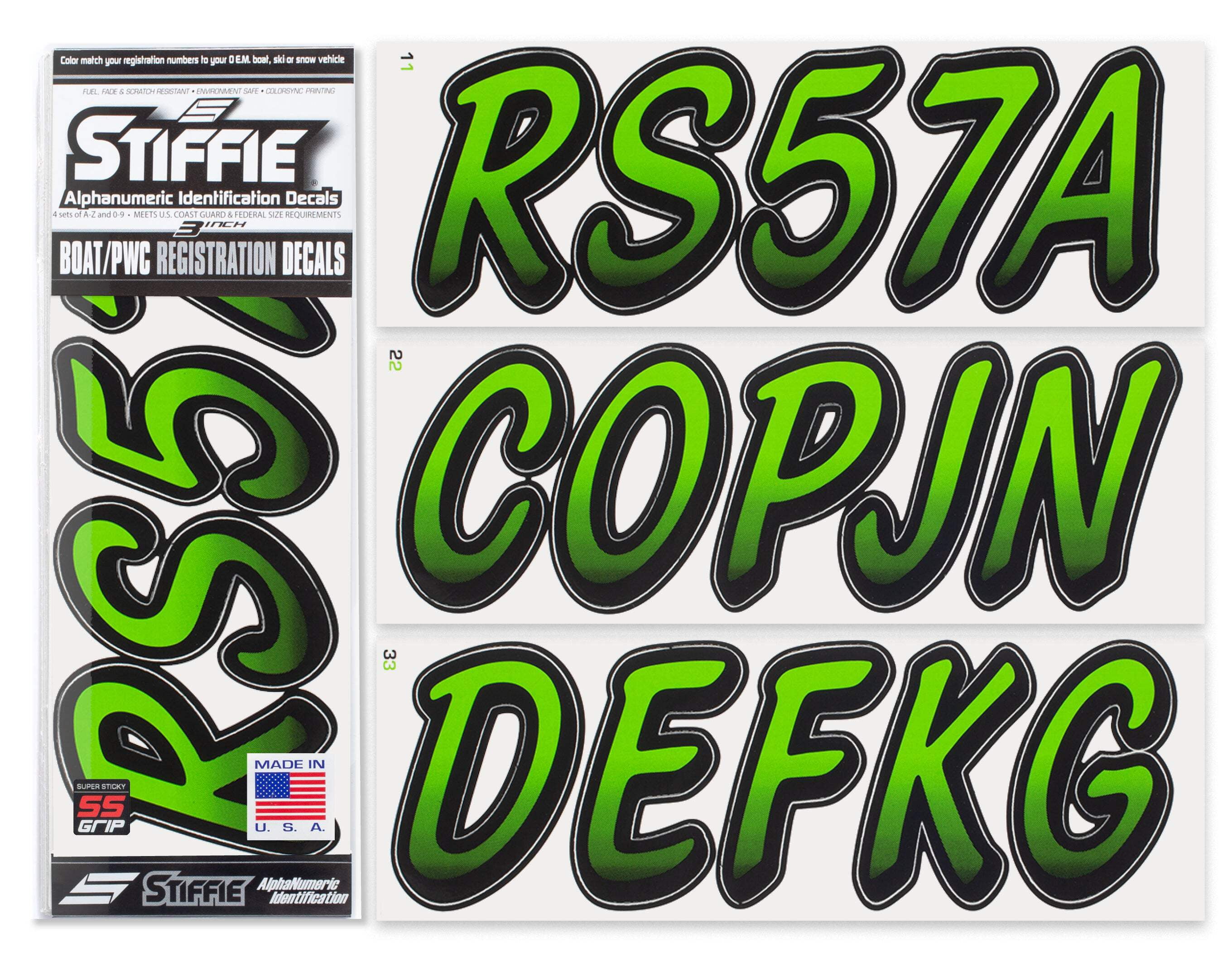 STIFFIE Whipline Team Green/Black 3" Super Sticky Boat PWC Registration ...