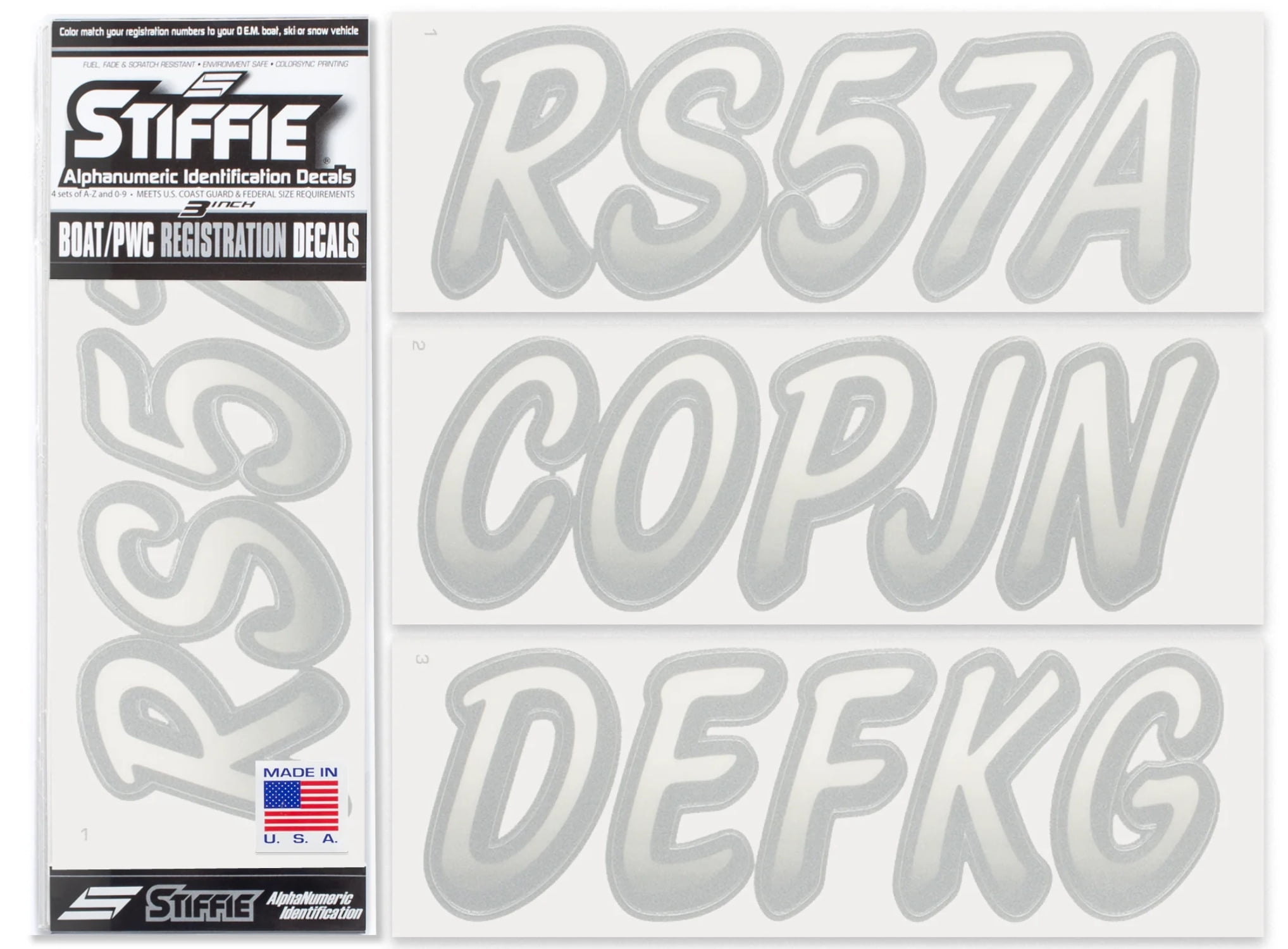 STIFFIE Whipline Transparent Clear / Metallic Silver 3" Alpha-Numeric ...