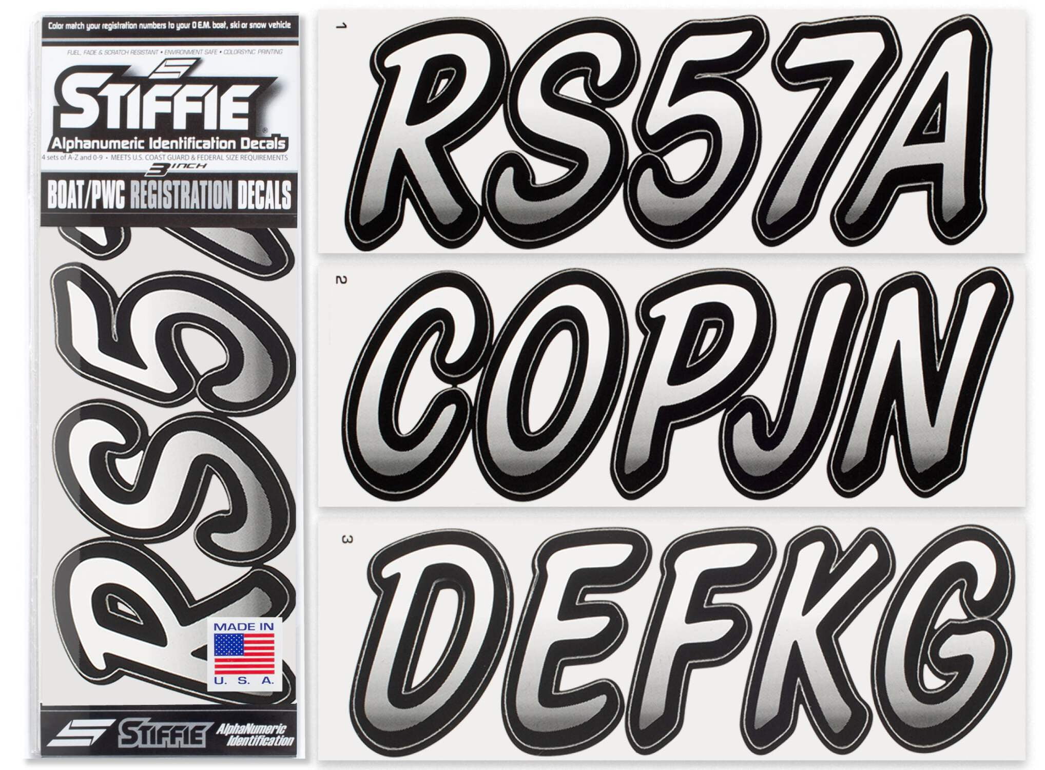 STIFFIE Whipline White/Black 3" Alpha-Numeric Boat Registration Numbers ...
