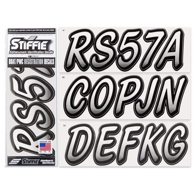 STIFFIE Whipline White/Black 3" Alpha-Numeric Boat Registration Numbers ...